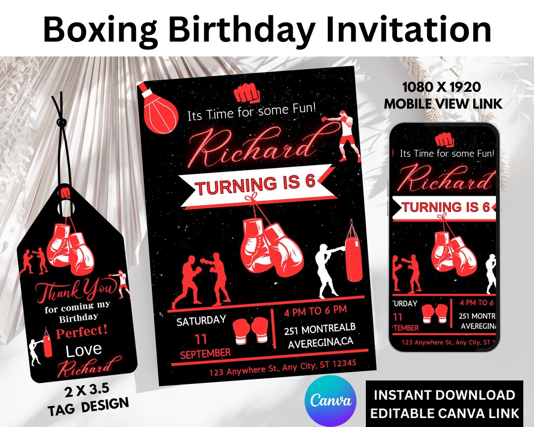 Boxing Birthday Invitation Template, Fighter Birthday Invitation ...