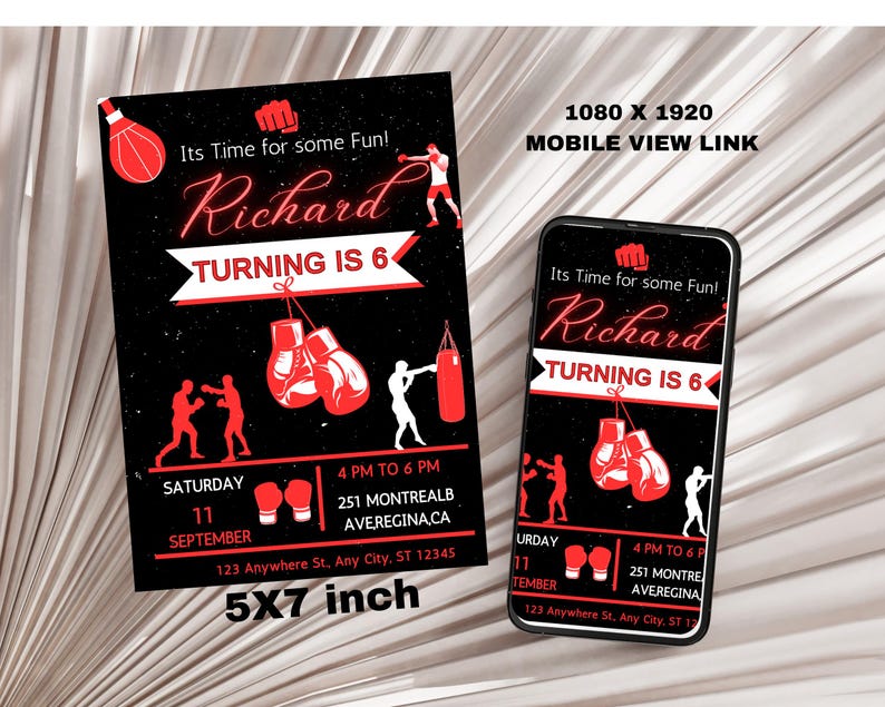 Boxing Birthday Invitation Template, Fighter Birthday Invitation ...