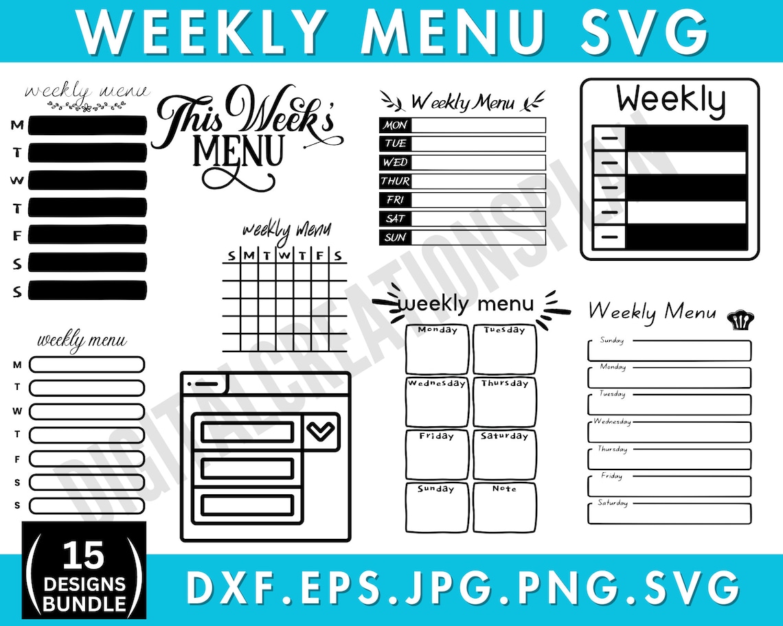 Weekly Menu Svg Bundle, Kitchen Menu Svg, Menu Svg / Png, Svg File ...