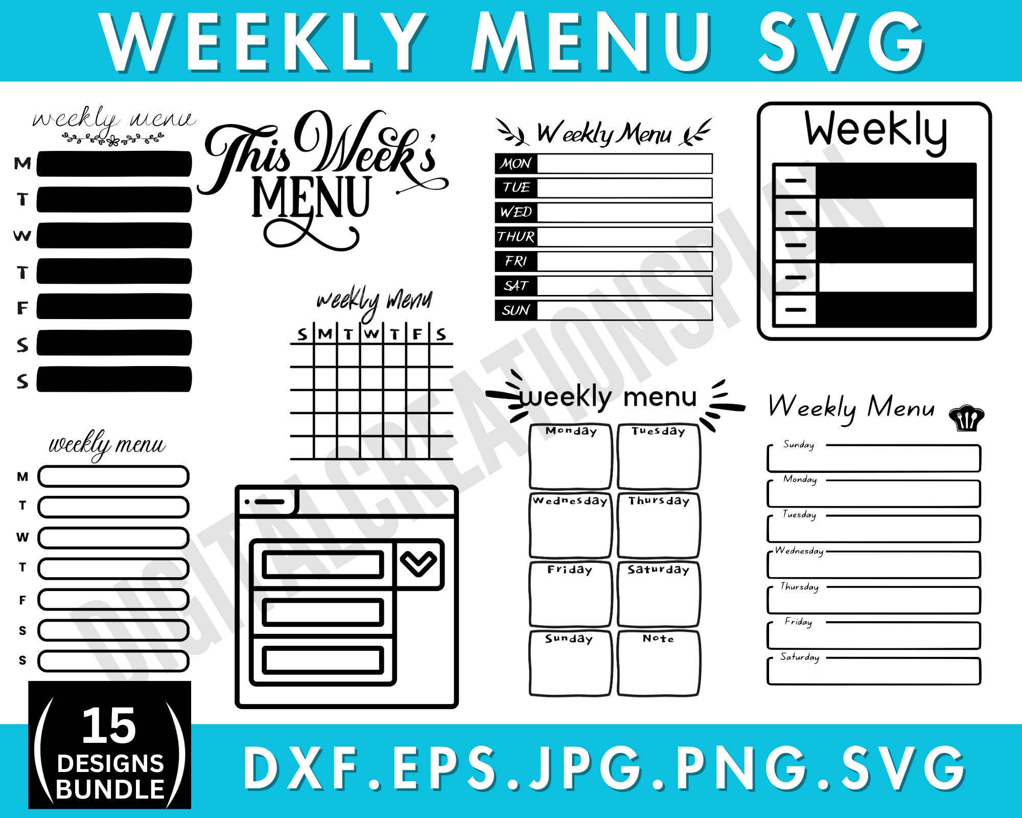 Weekly Menu Svg Bundle, Kitchen Menu Svg, Menu Svg / Png, Svg File ...