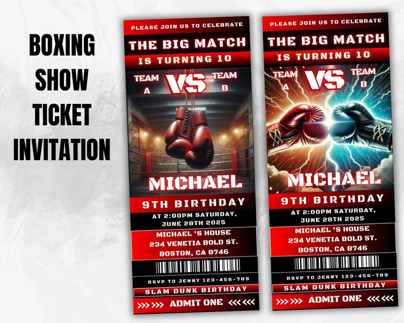 Boxing Ticket Birthday Invitation Template | Editable Canva Sports ...
