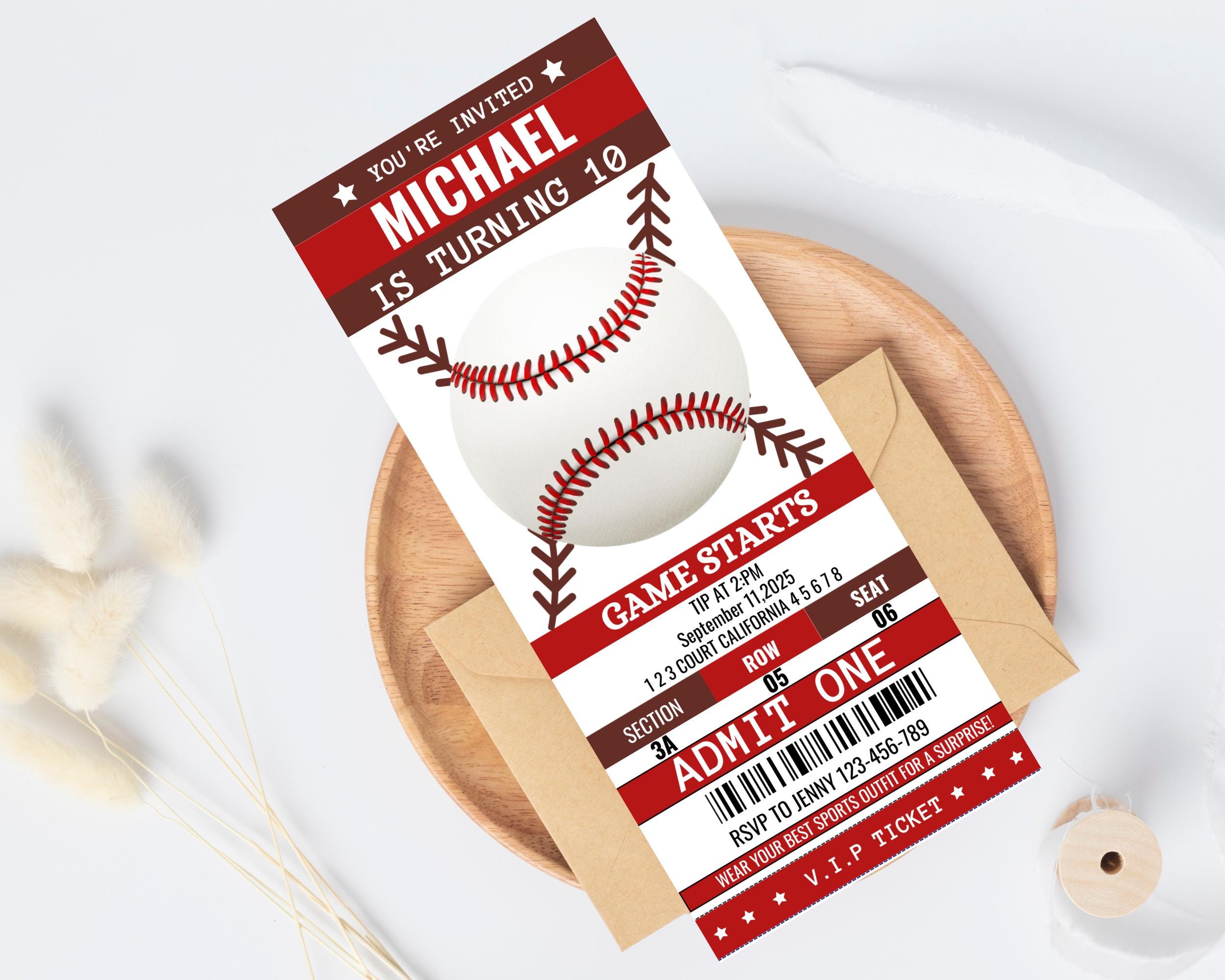 Baseball Ticket Invitation, Ticket Invitation, Baseball Ticket Gift ...