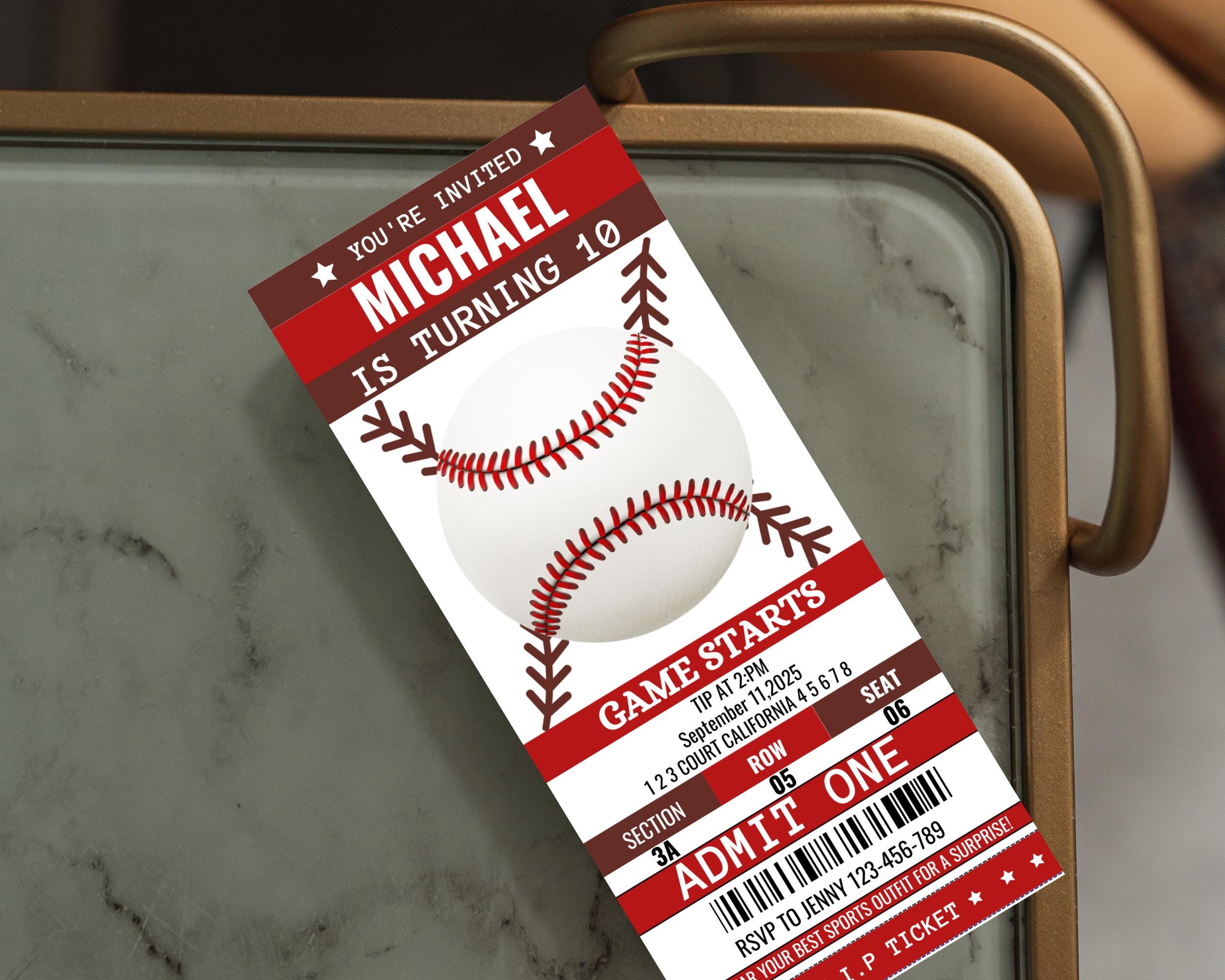 Baseball Ticket Invitation, Ticket Invitation, Baseball Ticket Gift ...