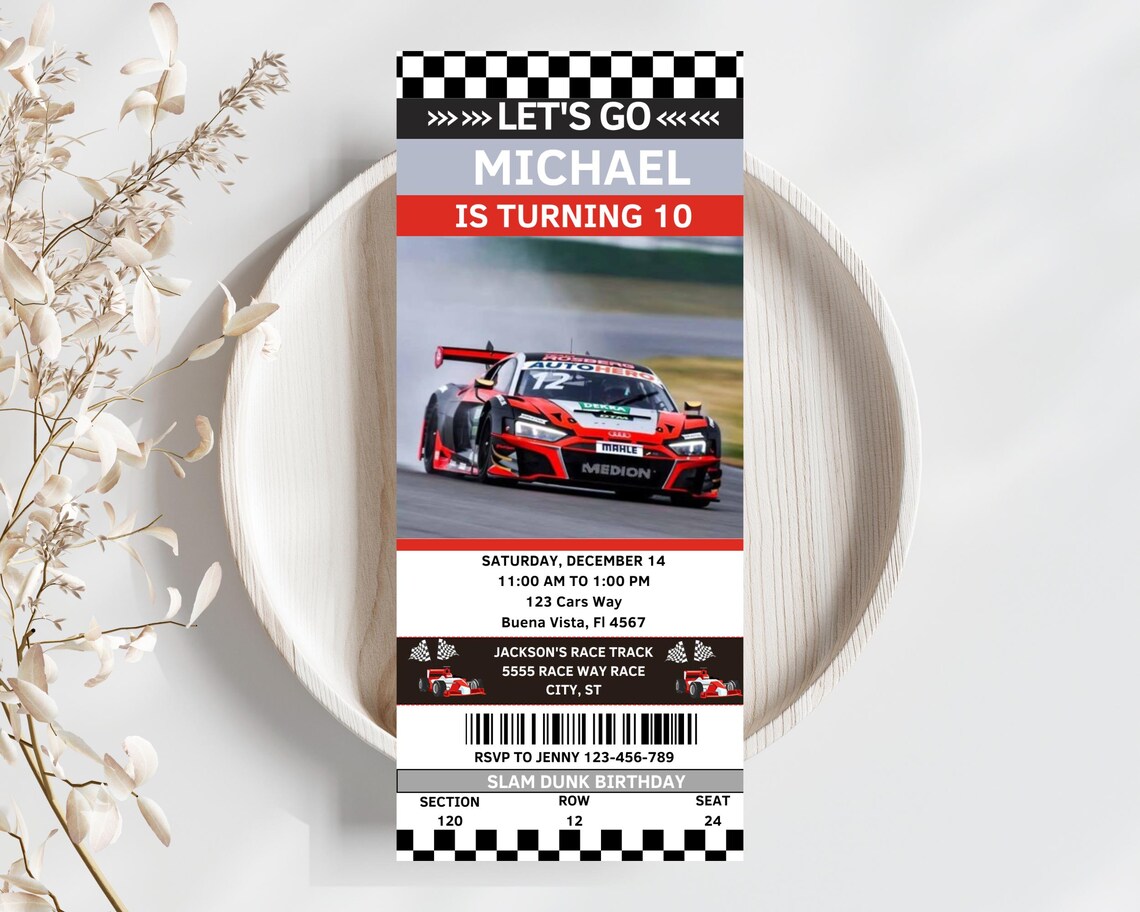 Race Car Ticket Birthday Invitation, Racing Ticket, Boy Race Car ...