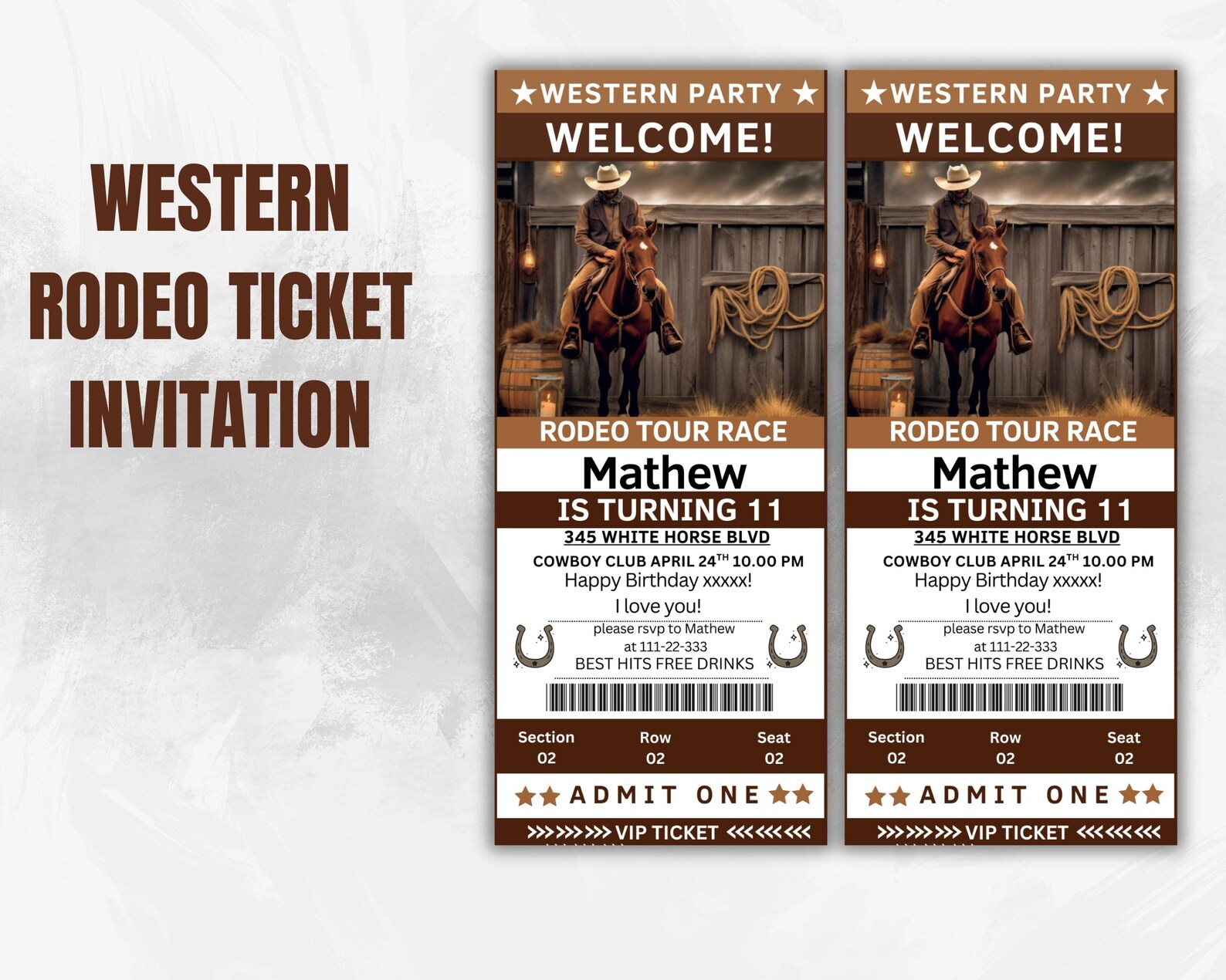 Western Rodeo Ticket Invitation, Birthday Party Cowboy or Cowgirl ...