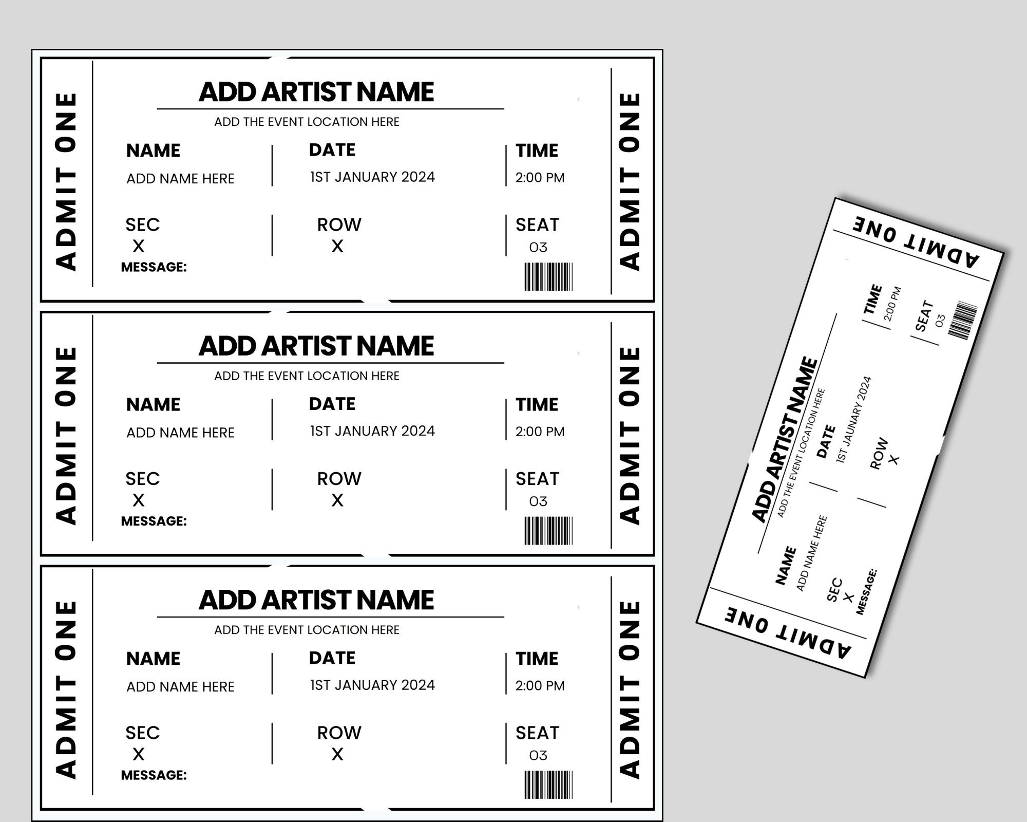 CANVA Editable Event Ticket Template, Printable Ticket, Ticket ...