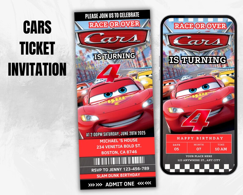Race Car Ticket Birthday Invitation, Racing Ticket, Boy Race Car ...