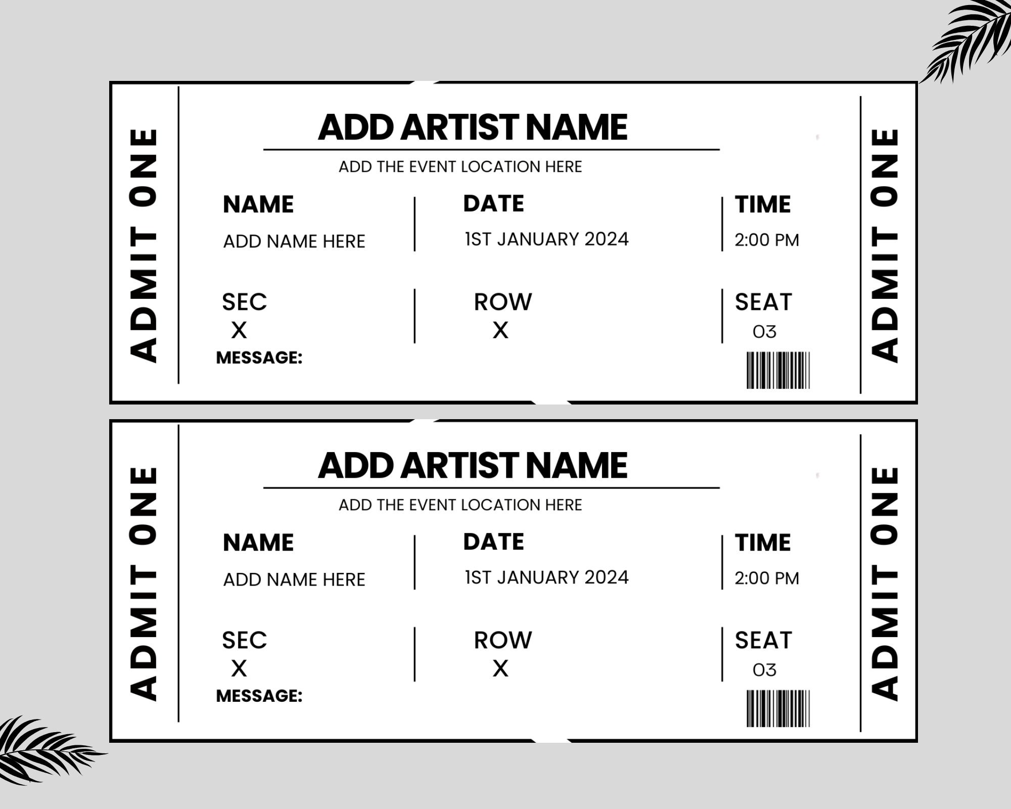 CANVA Editable Event Ticket Template, Printable Ticket, Ticket ...