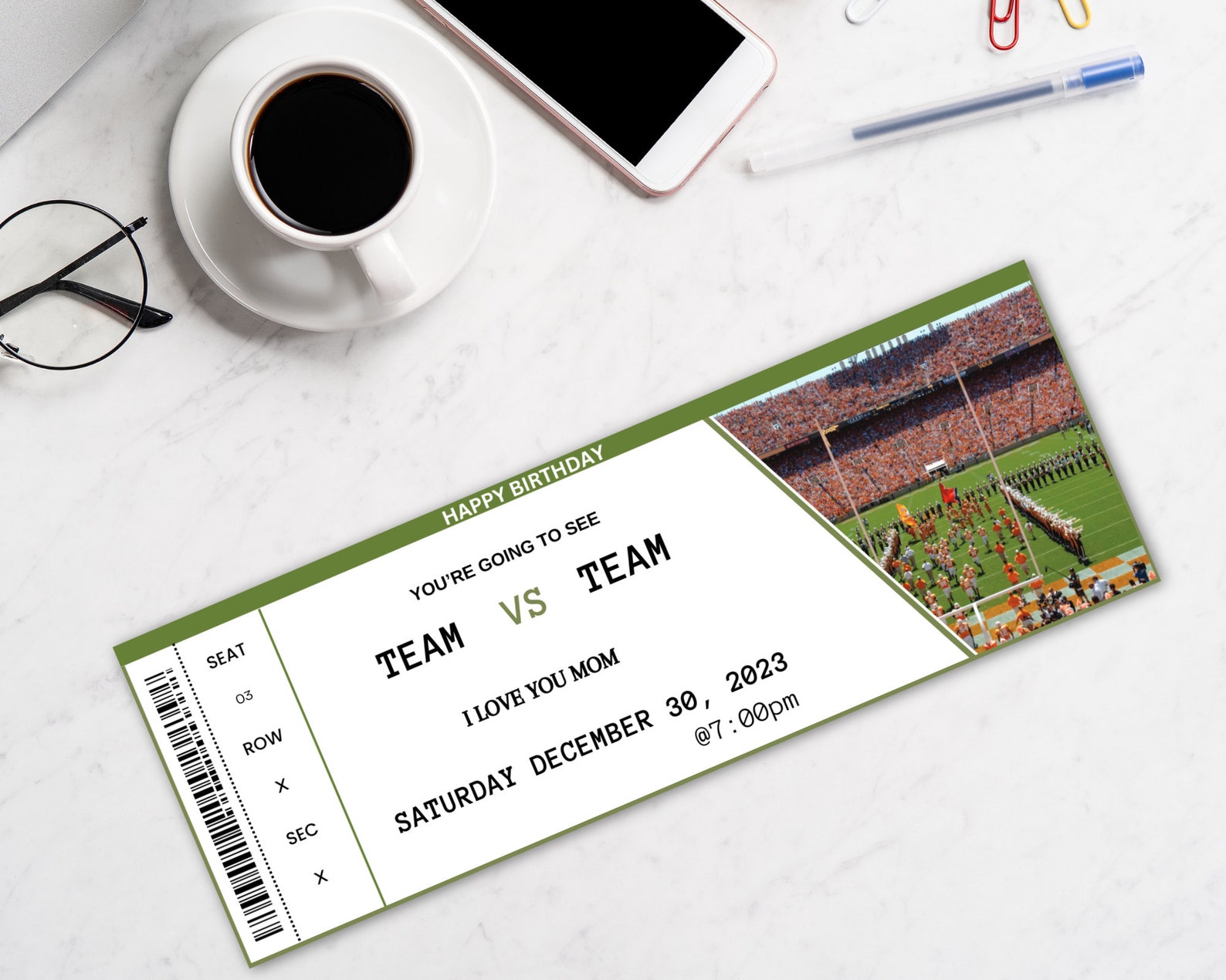 CANVA Editable Football Game Ticket, Football Birthday Ticket, Surprise ...
