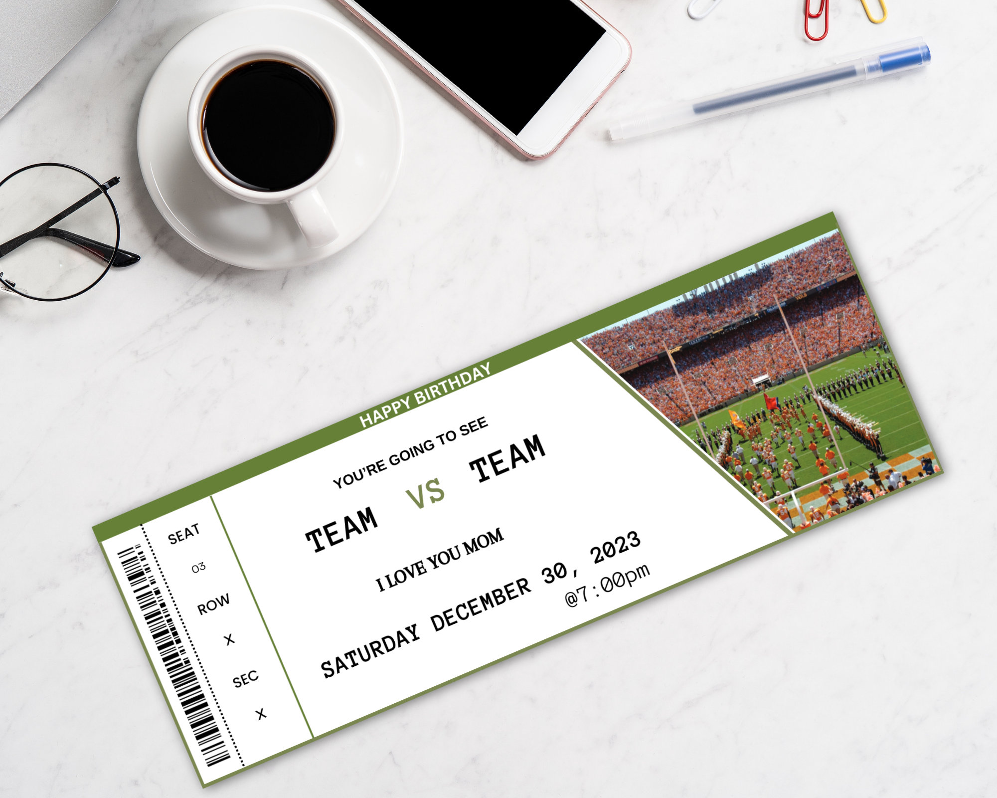 CANVA Editable Football Game Ticket, Football Birthday Ticket, Surprise ...