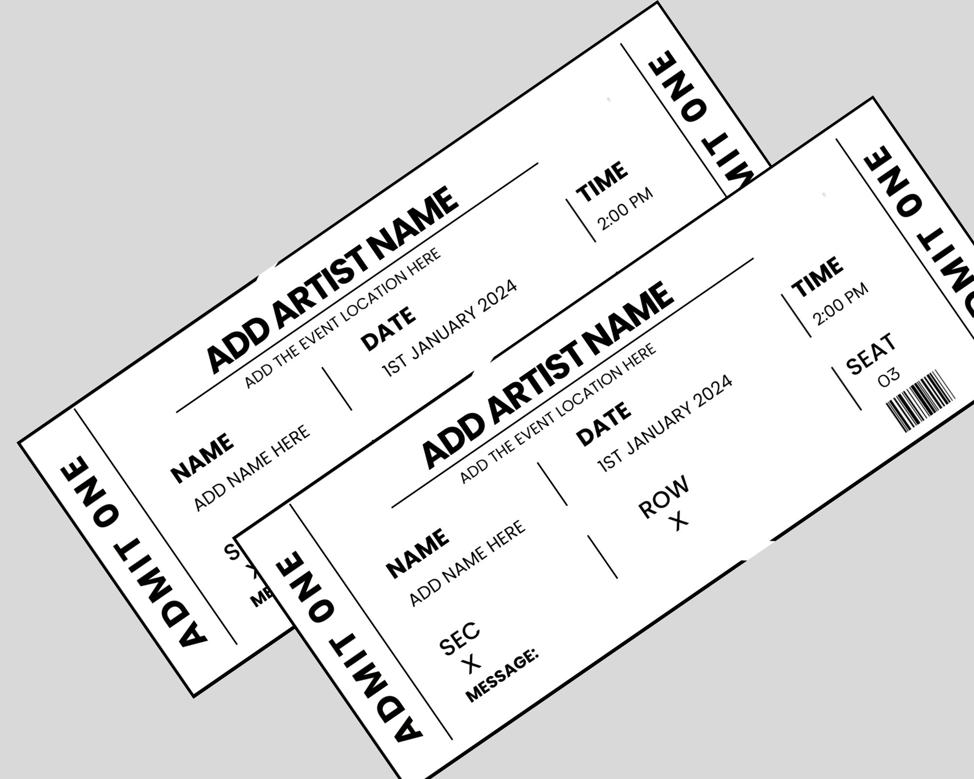 CANVA Editable Event Ticket Template, Printable Ticket, Ticket Invitation, Admit One Ticket ...