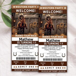 Western Rodeo Ticket Invitation, Birthday Party Cowboy or Cowgirl ...