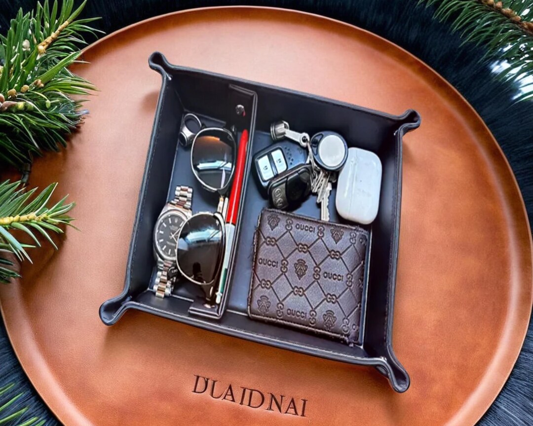 Black Leather Tray, Custom Storage Tray, Decorative Desk Tray, Men Gift ...
