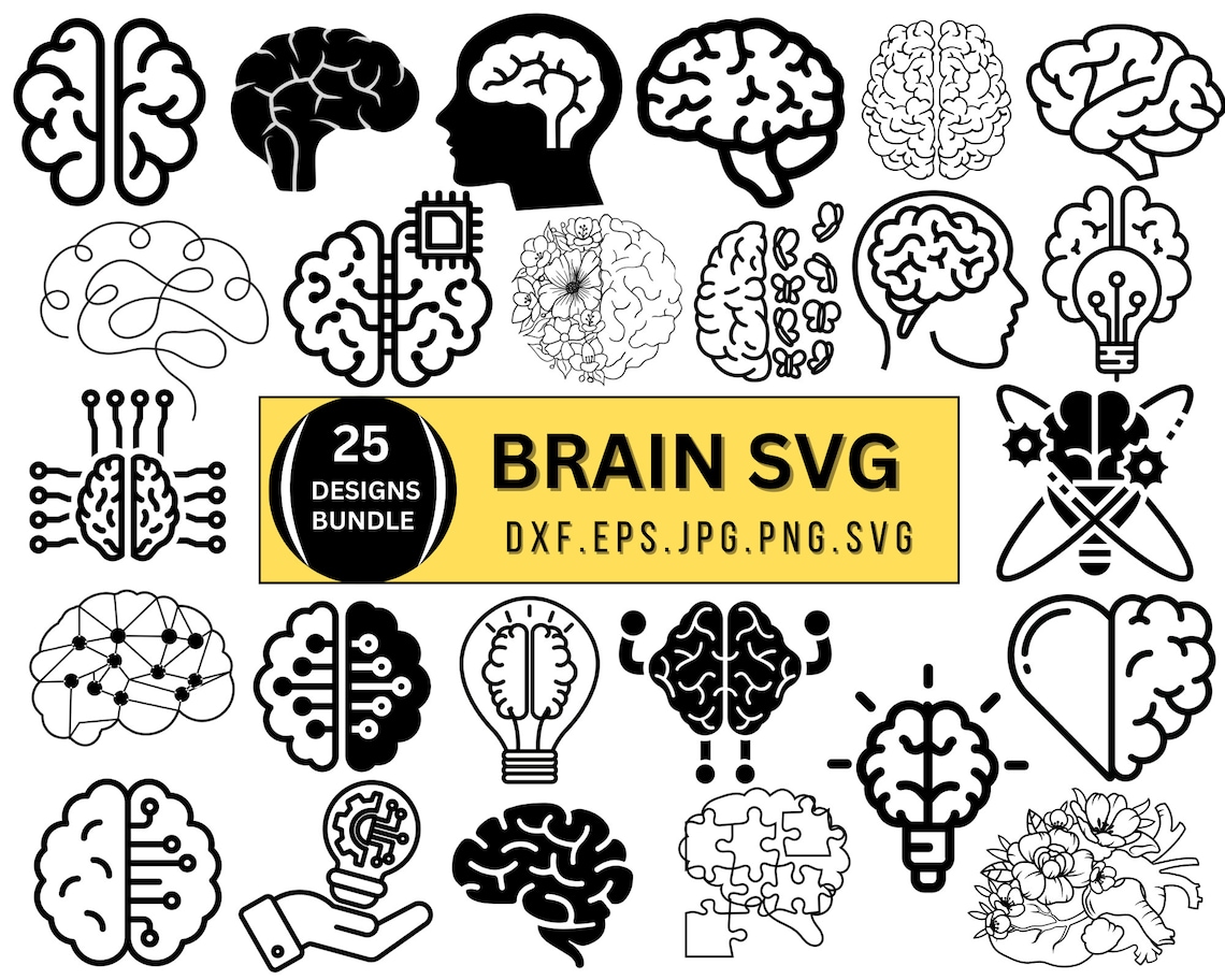Brain Svg Png, Brain Svg, Brain Png, Brain Clip Art, Brain Dxf, Brain ...