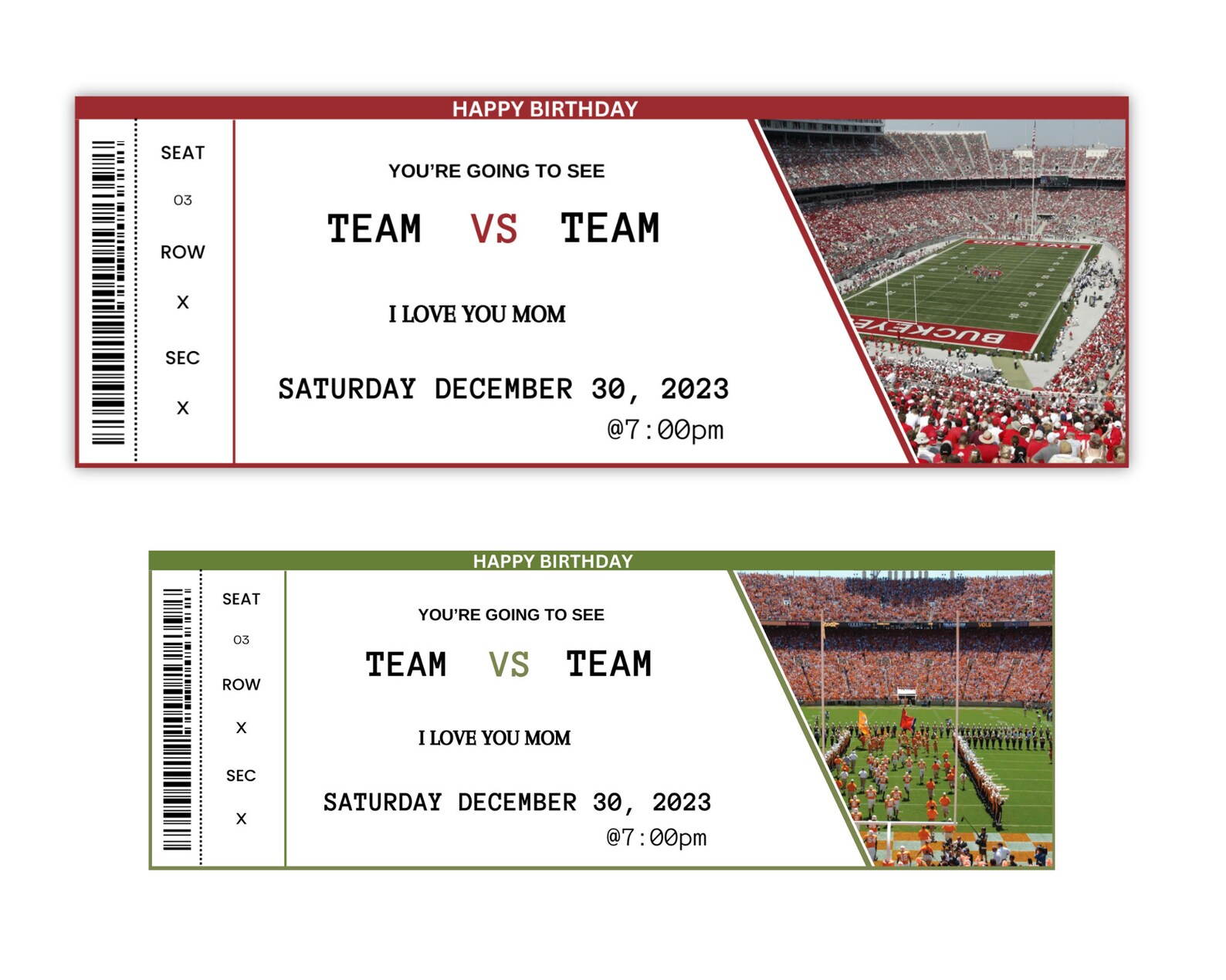CANVA Editable Football Game Ticket, Football Birthday Ticket, Surprise ...