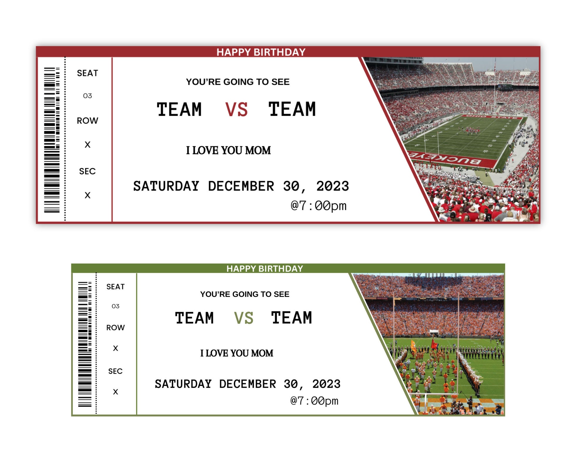 CANVA Editable Football Game Ticket, Football Birthday Ticket, Surprise ...