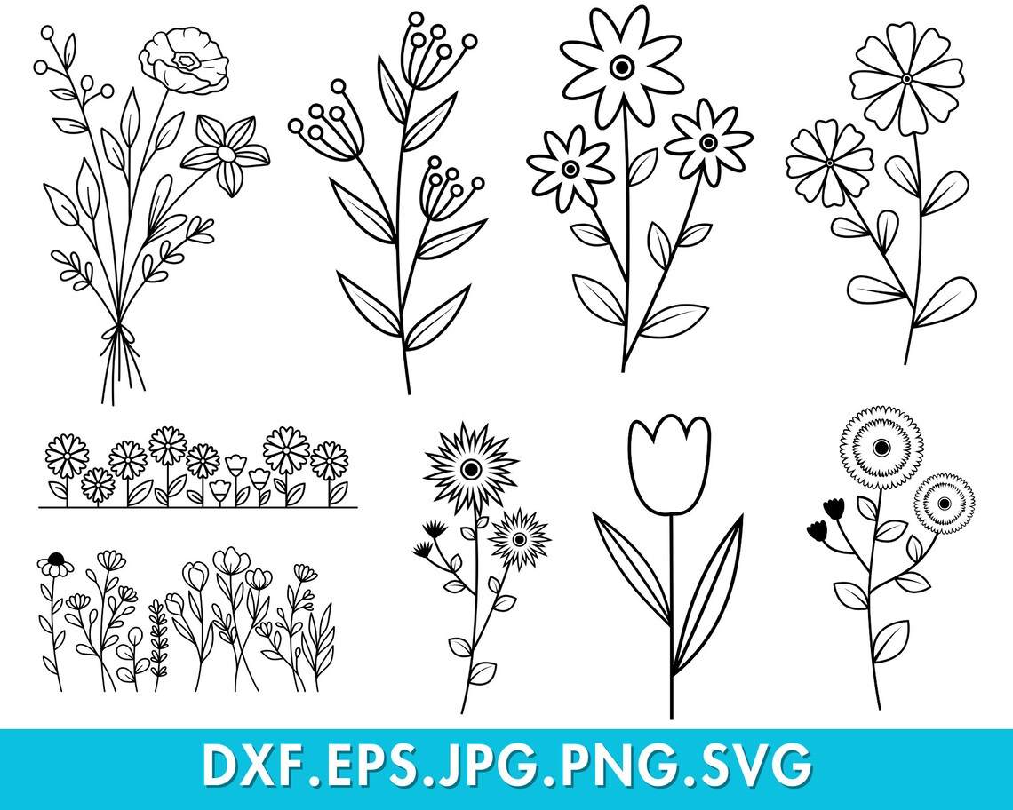 30 Wildflowers Svg, Wild Flower Svg Bundle, Floral Frame Svg, Split ...