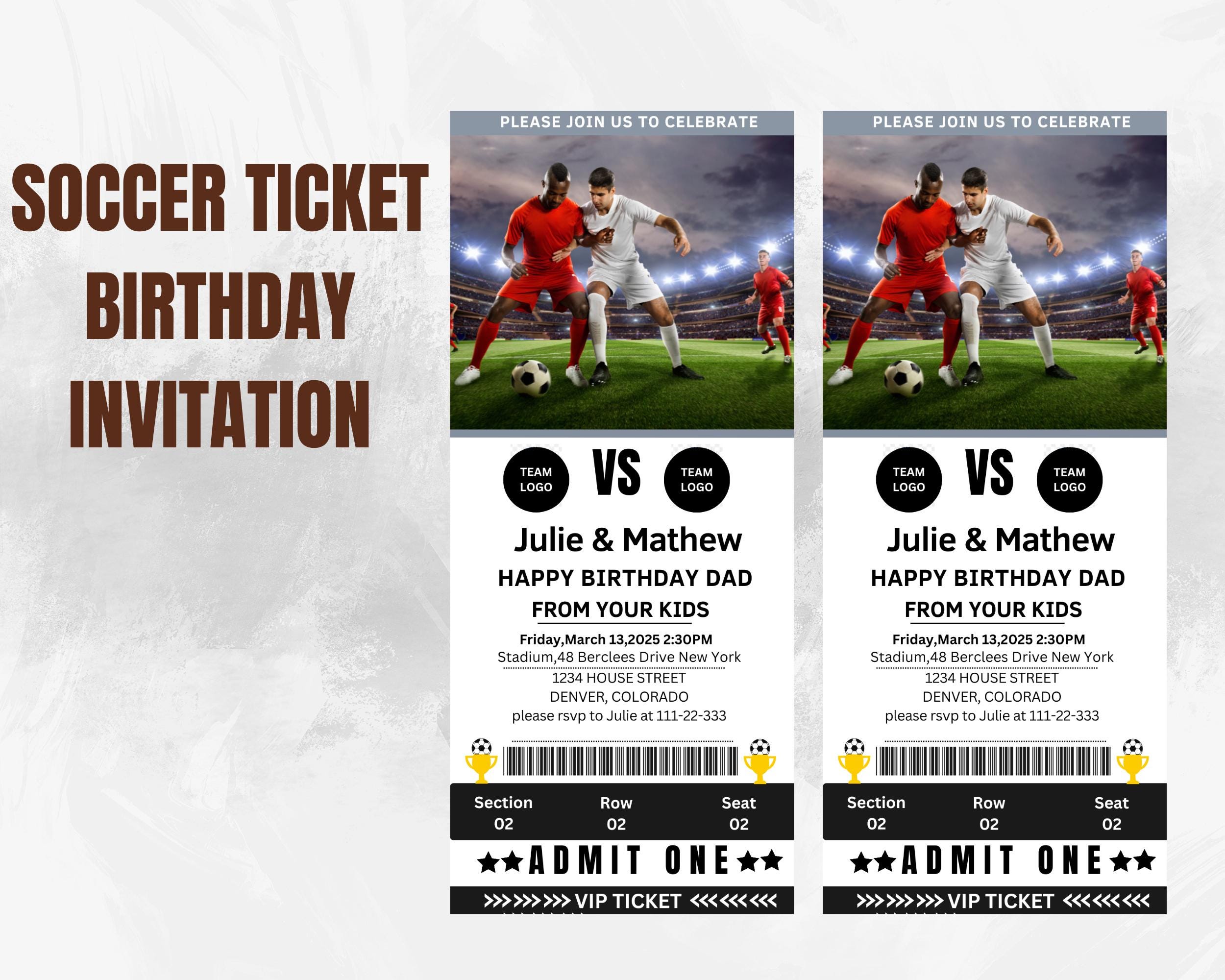 Soccer Ticket Birthday Invitation, Football Ticket Invite Template ...