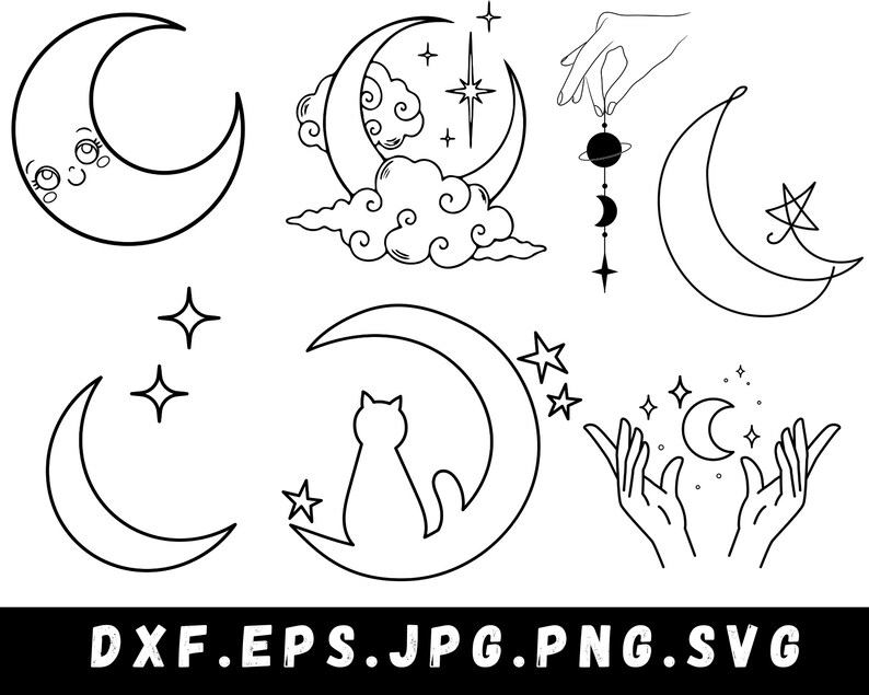 Moon and Star Svg / Png , Moon Svg Bundle, Svg Files for Cricut, Moon ...