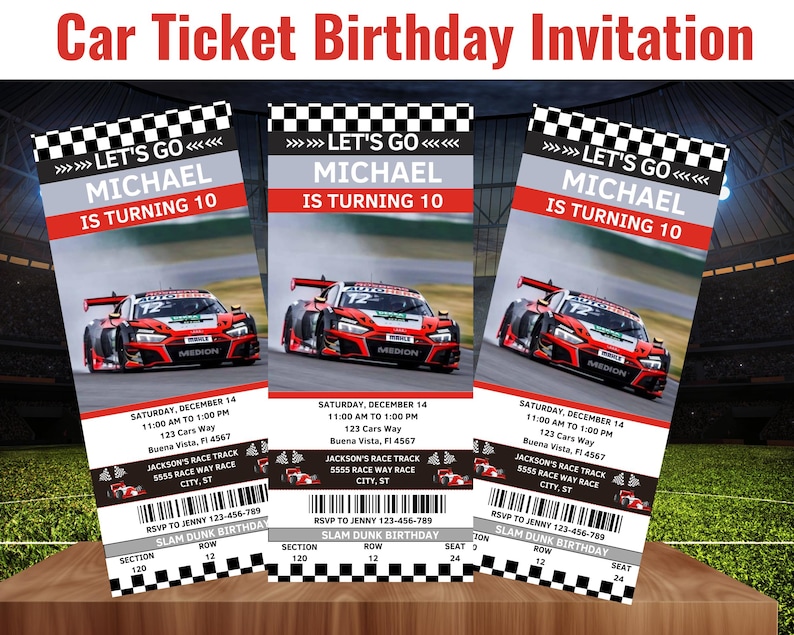Race Car Ticket Birthday Invitation, Racing Ticket, Boy Race Car ...