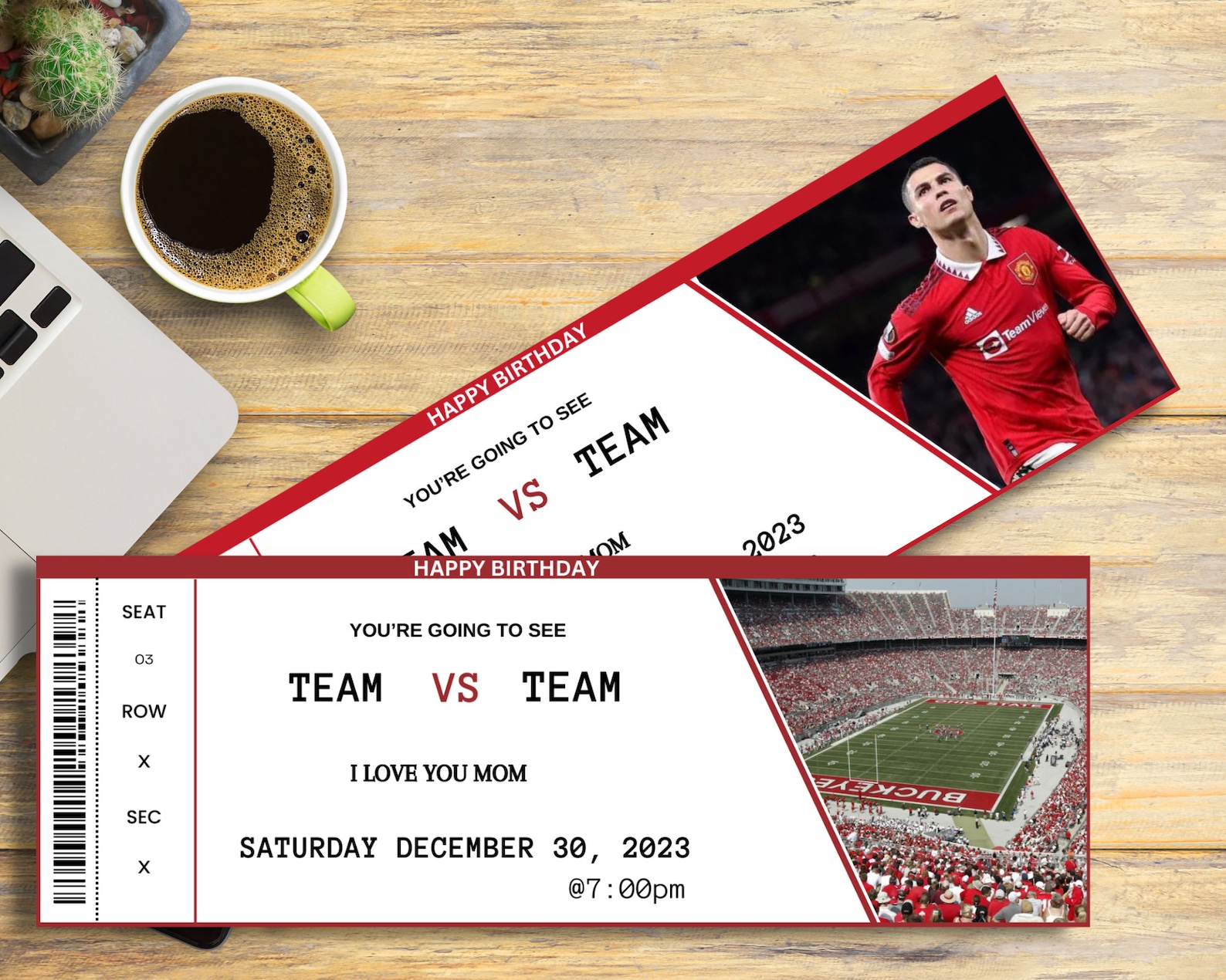 CANVA Editable Football Game Ticket, Football Birthday Ticket, Surprise ...