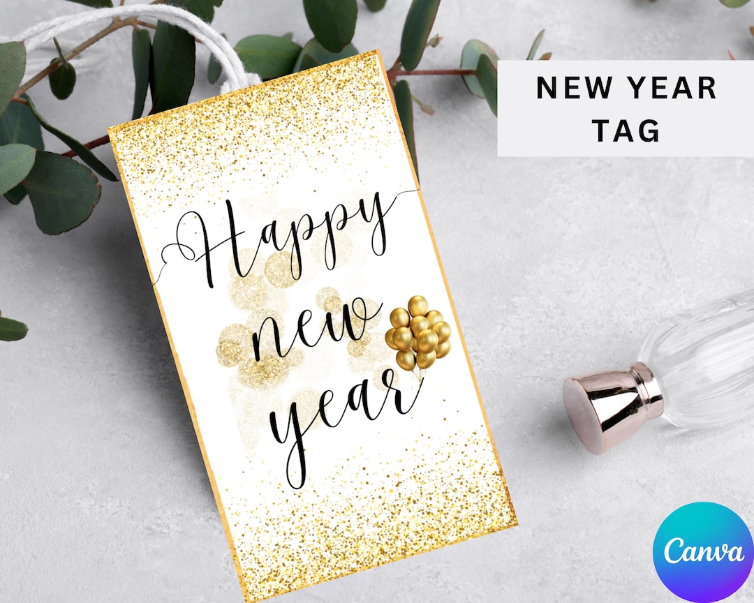 2025 New Year Tag, Printable White and Yellow Colour Tag, Happy New ...
