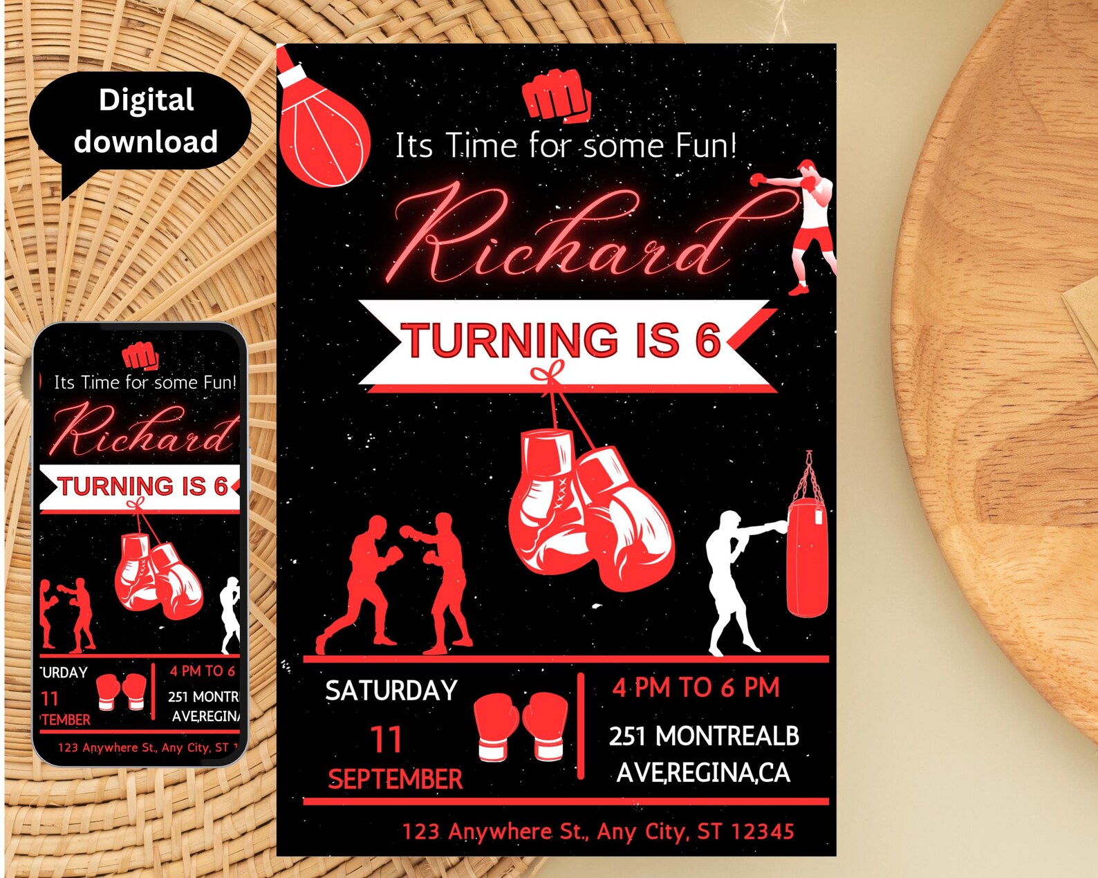 Boxing Birthday Invitation Template, Fighter Birthday Invitation ...