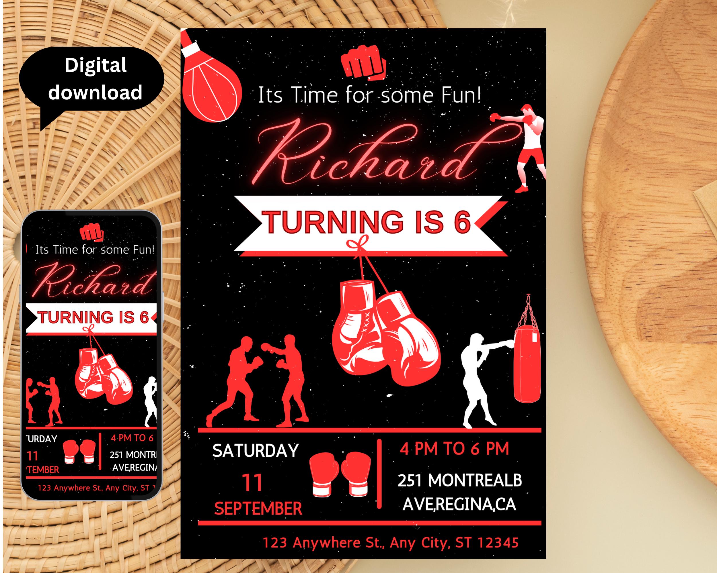 Boxing Birthday Invitation Template, Fighter Birthday Invitation ...