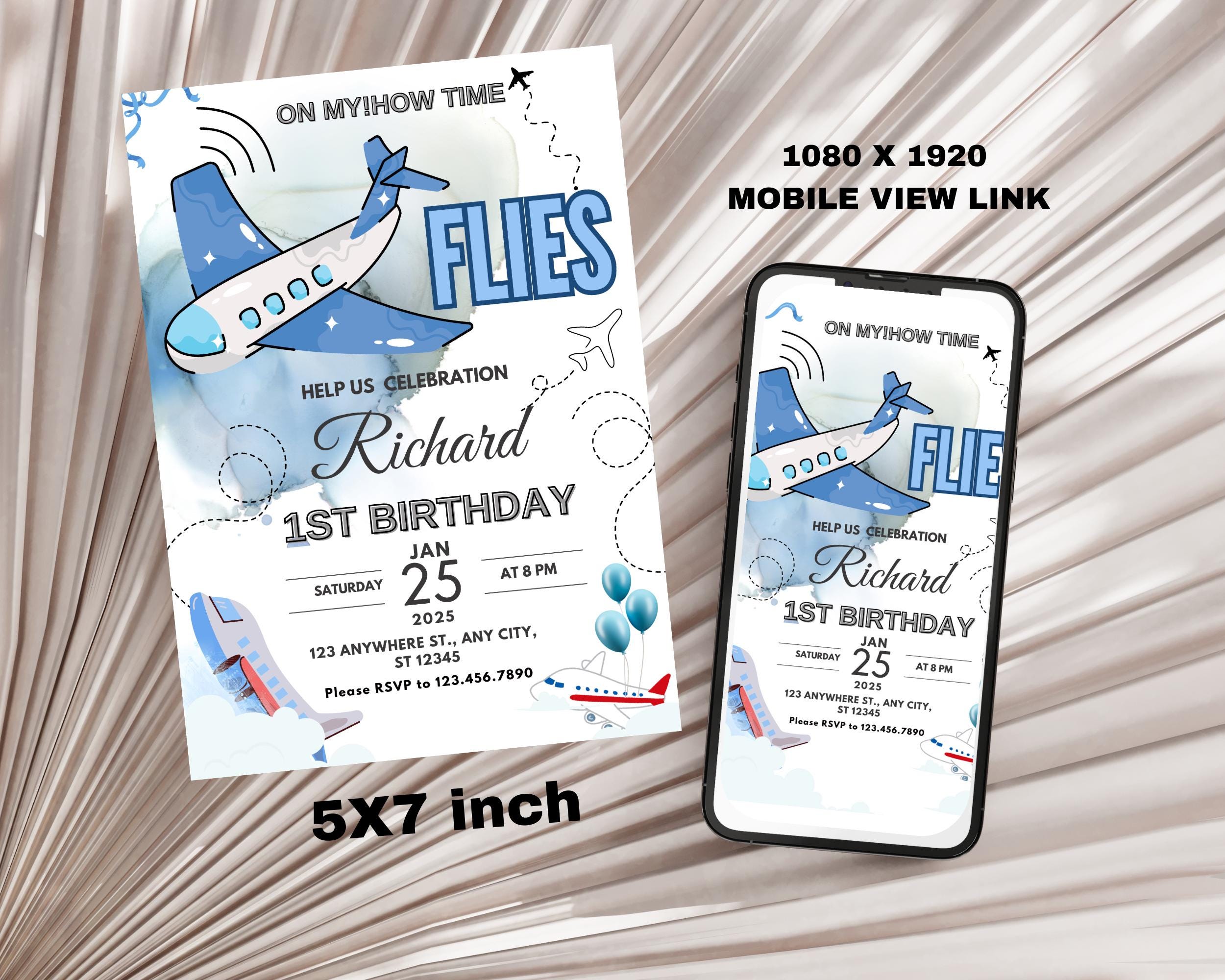 Airplane Birthday Invitation Template,vintage Travel 1st Birthday Party ...
