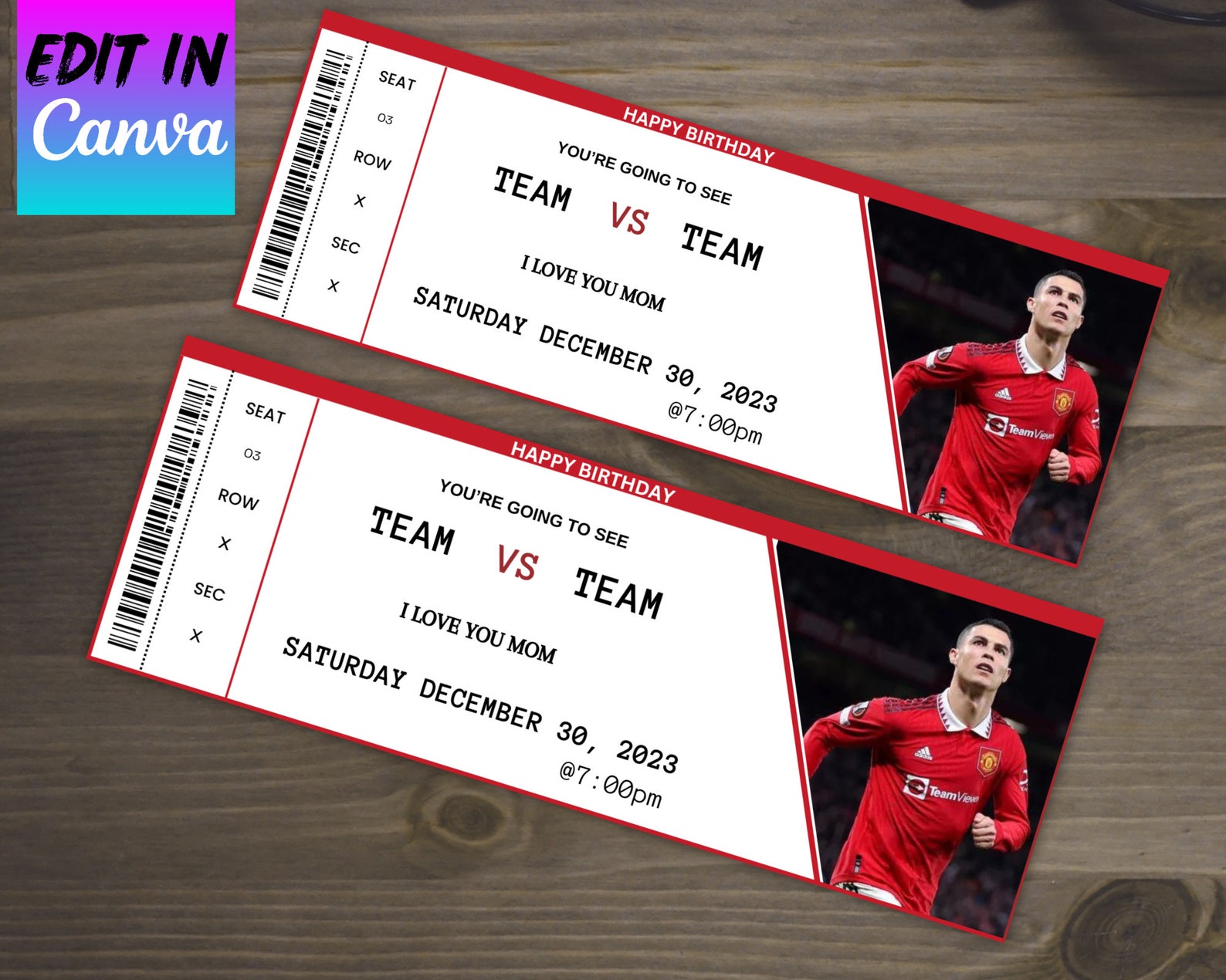 CANVA Editable Football Game Ticket, Football Birthday Ticket, Surprise ...