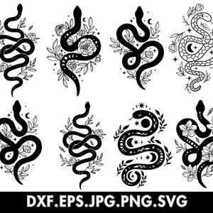 Floral Snake Svg Bundle, Snake Clipart, Celestial Snake Svg, Snake With ...