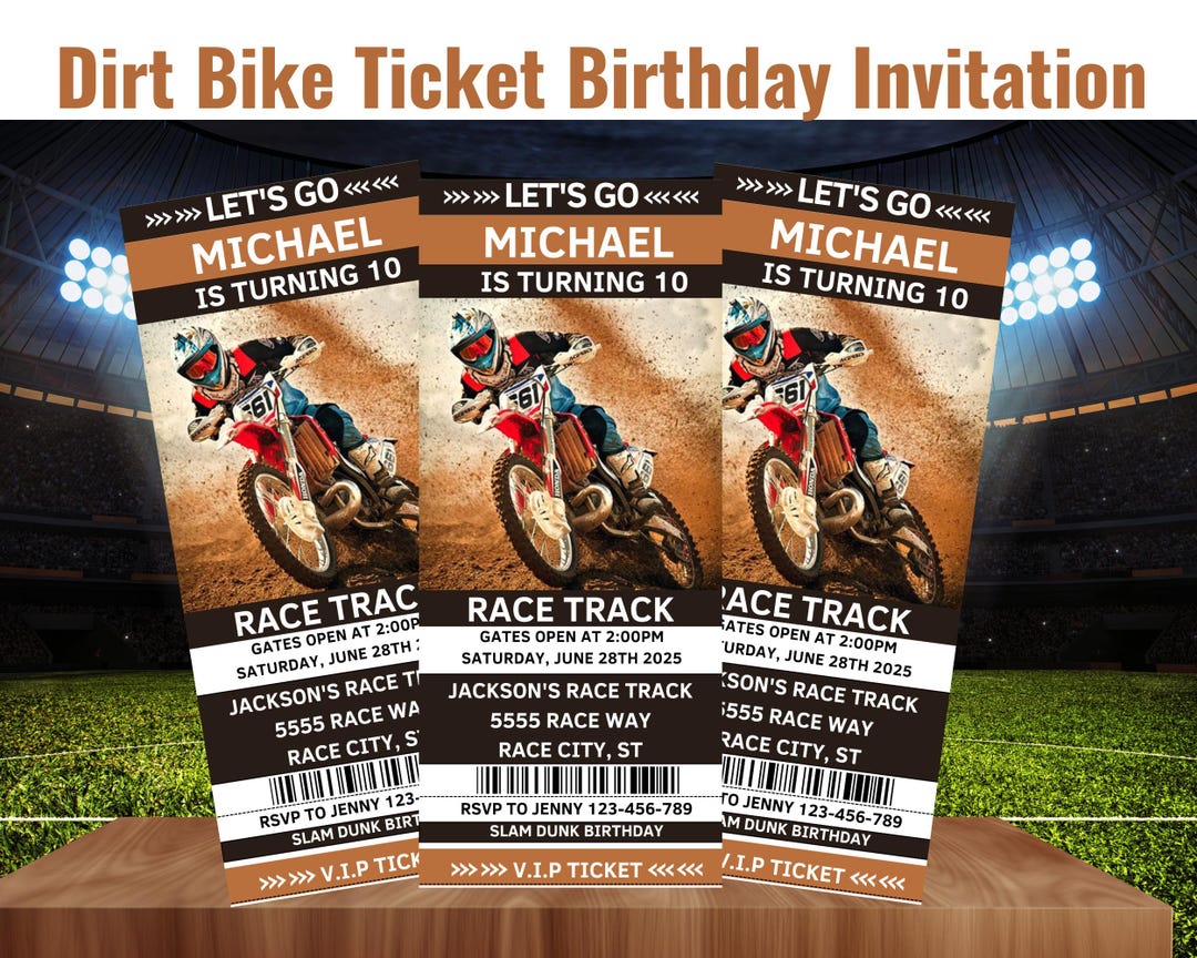 Dirt Bike Ticket Birthday Invitation, Dirt Bike Ticket, Birthday Ticket ...