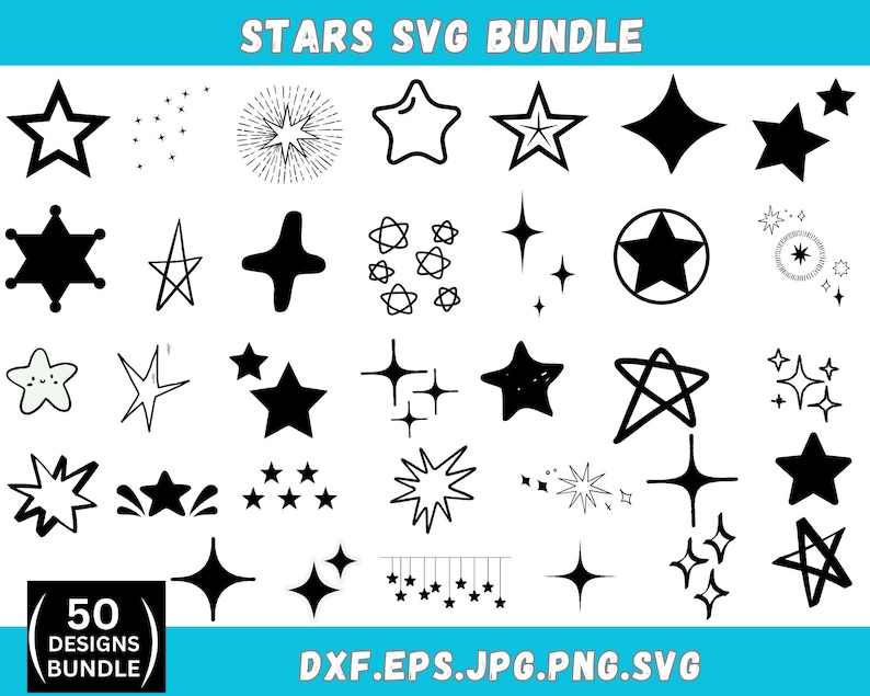 50 Files of Star Svg Bundle, Stars Png Files, Sparkle Stars Svg Bundle ...