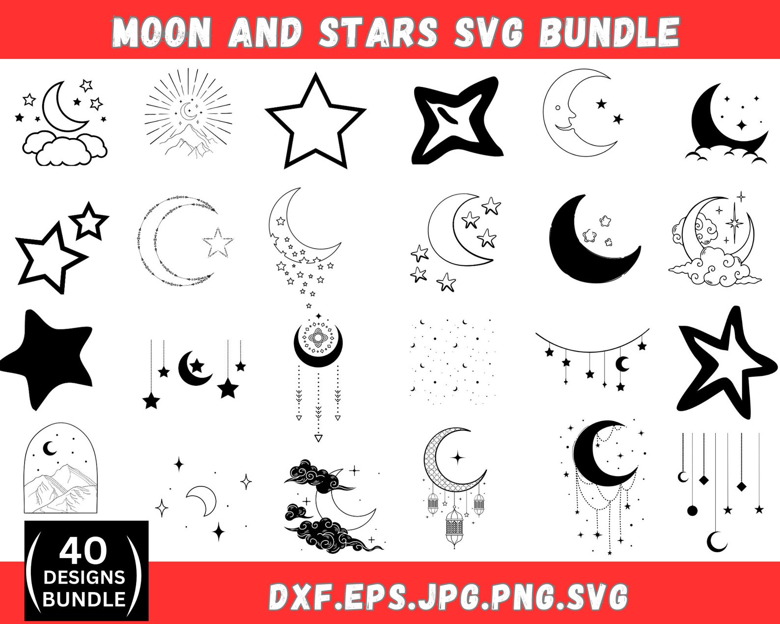 Moon and Star Svg / Png , Moon Svg Bundle, Svg Files for Cricut, Moon ...