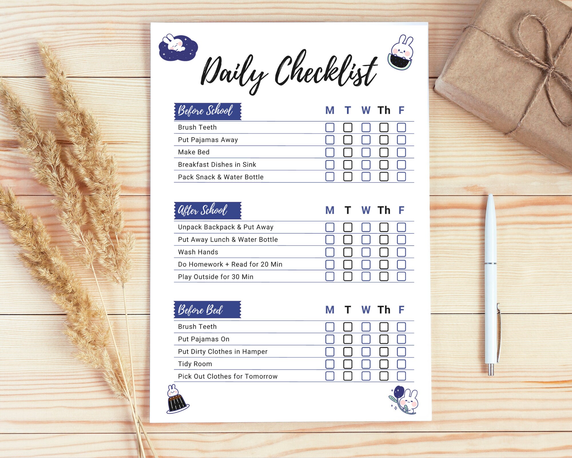 Printable Daily Checklist Daily Task Template Responsibility - Etsy
