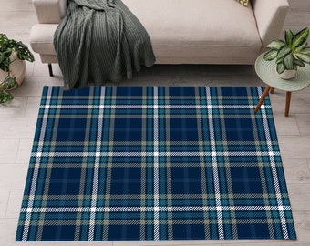 Navy and Teal Rugs, Gingham Rug, Plaid Area Rug, Plaid Pattern Rugs ...