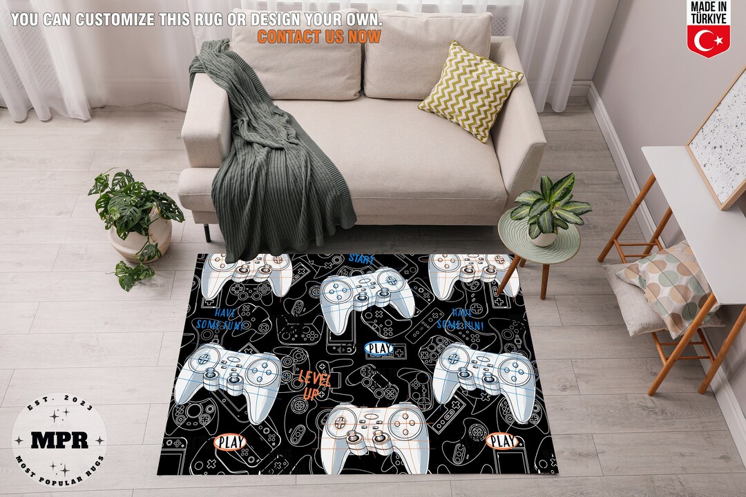 Game Controllers Rug, Gaming Area Rug, Game Fan Gift Rug, Play Room ...