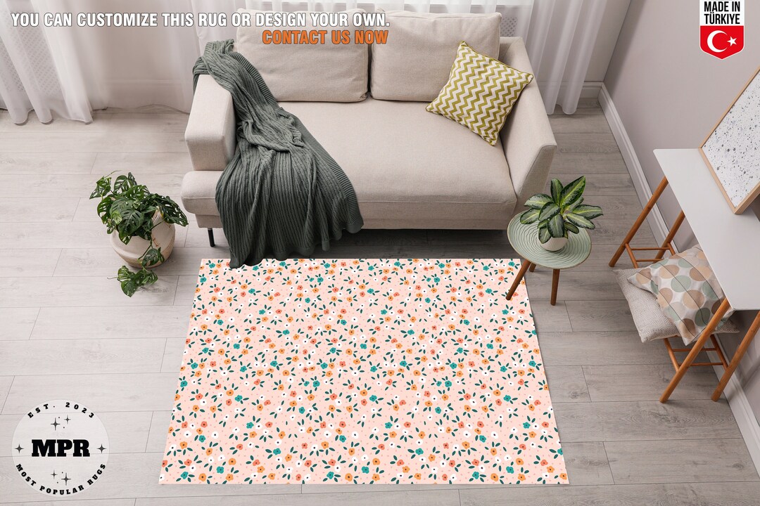 Pastel Pink Flower Vines Rug Pink Floral Area Rugs Leaf - Etsy