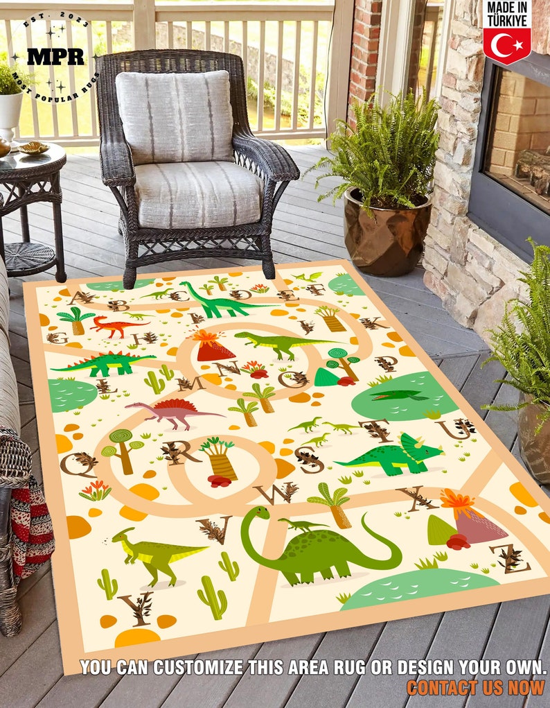 Alphabets With Dinosaurs Area Rugs, Nursery Rugs, Education Kids Room ...