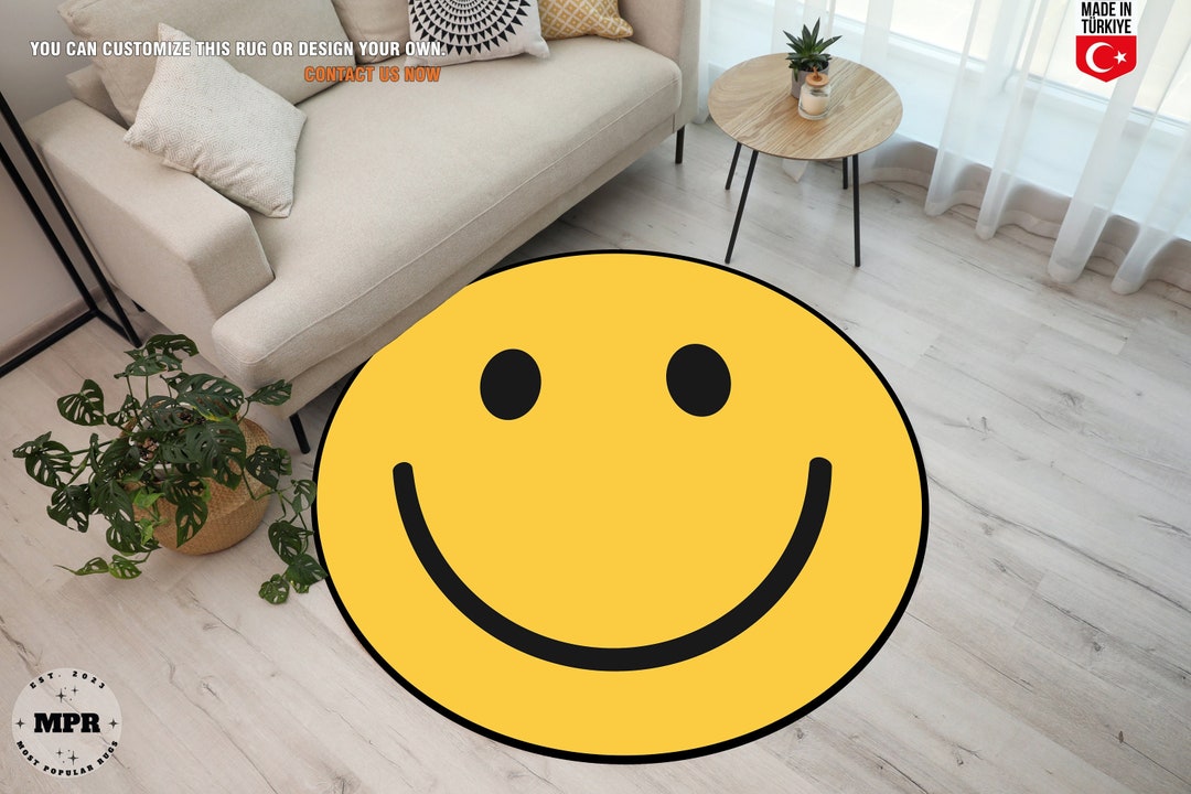 Emoji Rug, Smiley Face Patterned Round Rug, Round Smiley Carpet Non ...
