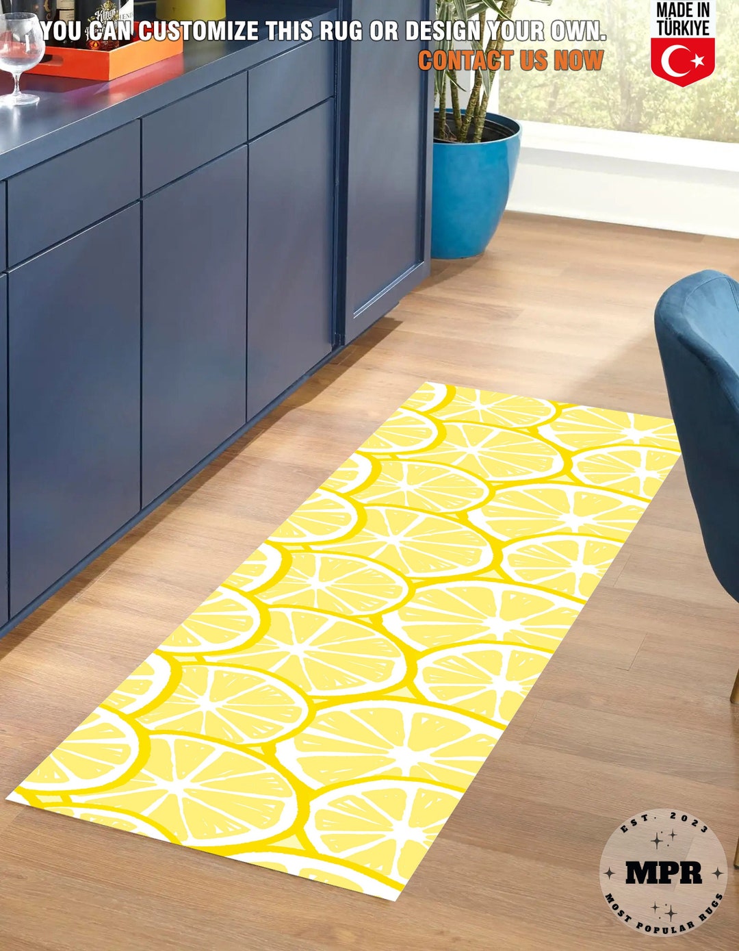 Lemon Rug, Lemon Runner Rug, Kitchen Rug, Custom Runner Rug, Kitchen ...