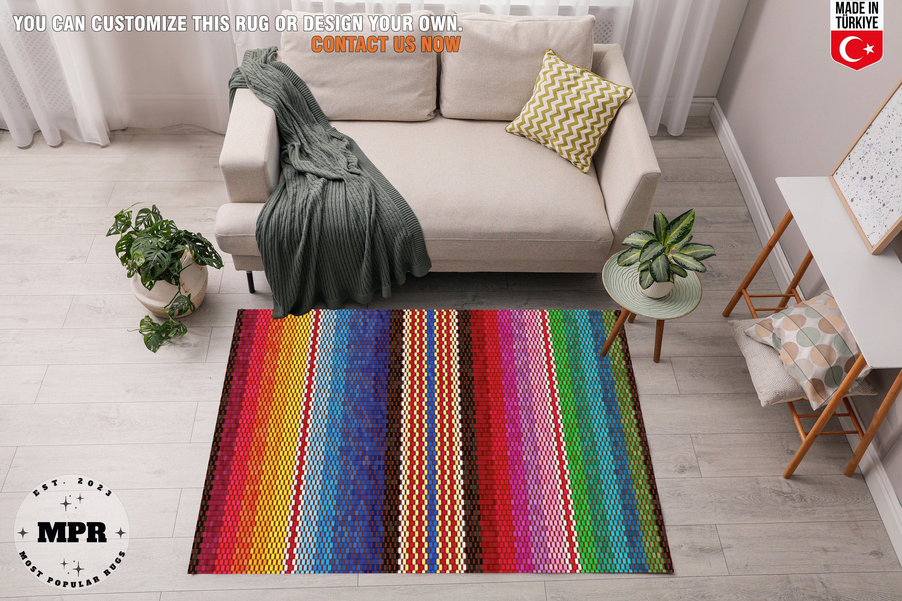 Serape Design Area Rug, Modern Style Rug, Ethnic Mexican Design Print ...