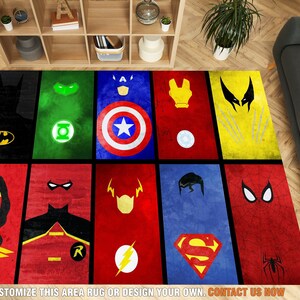 Super Hero Logo Patterned Nursery Carpet, Avengers Gift, Ironman ...
