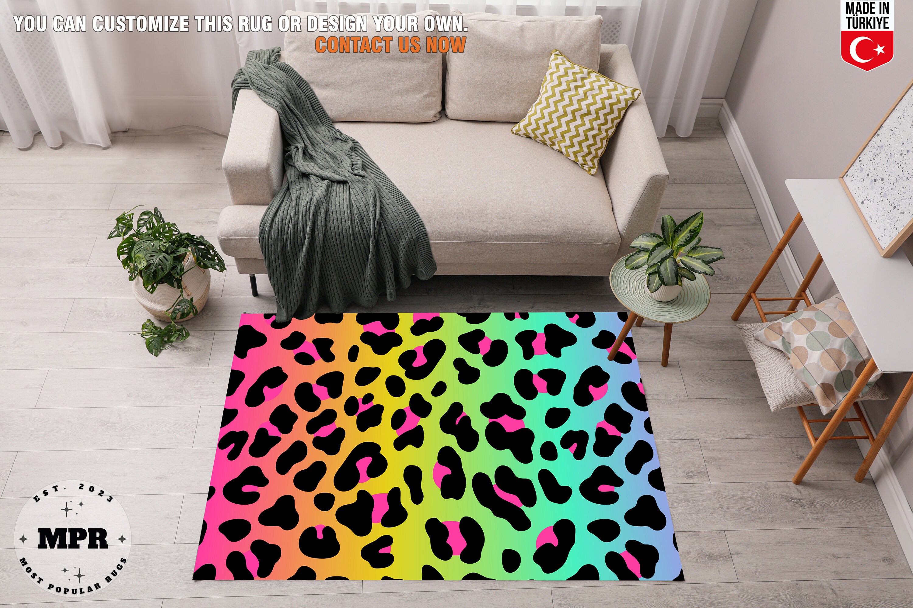 Multi Coloured Rug Leopard Print Rug Living Room Rugs Neon - Etsy
