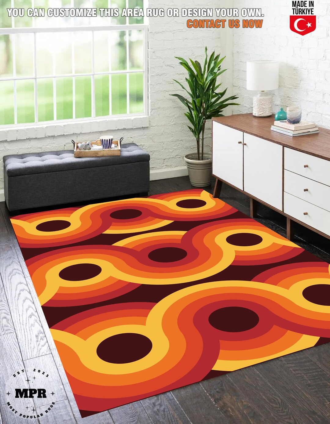 70's Area Rug, Cool Groovy Retro 70's Decor Rug, 1970s Style Print ...