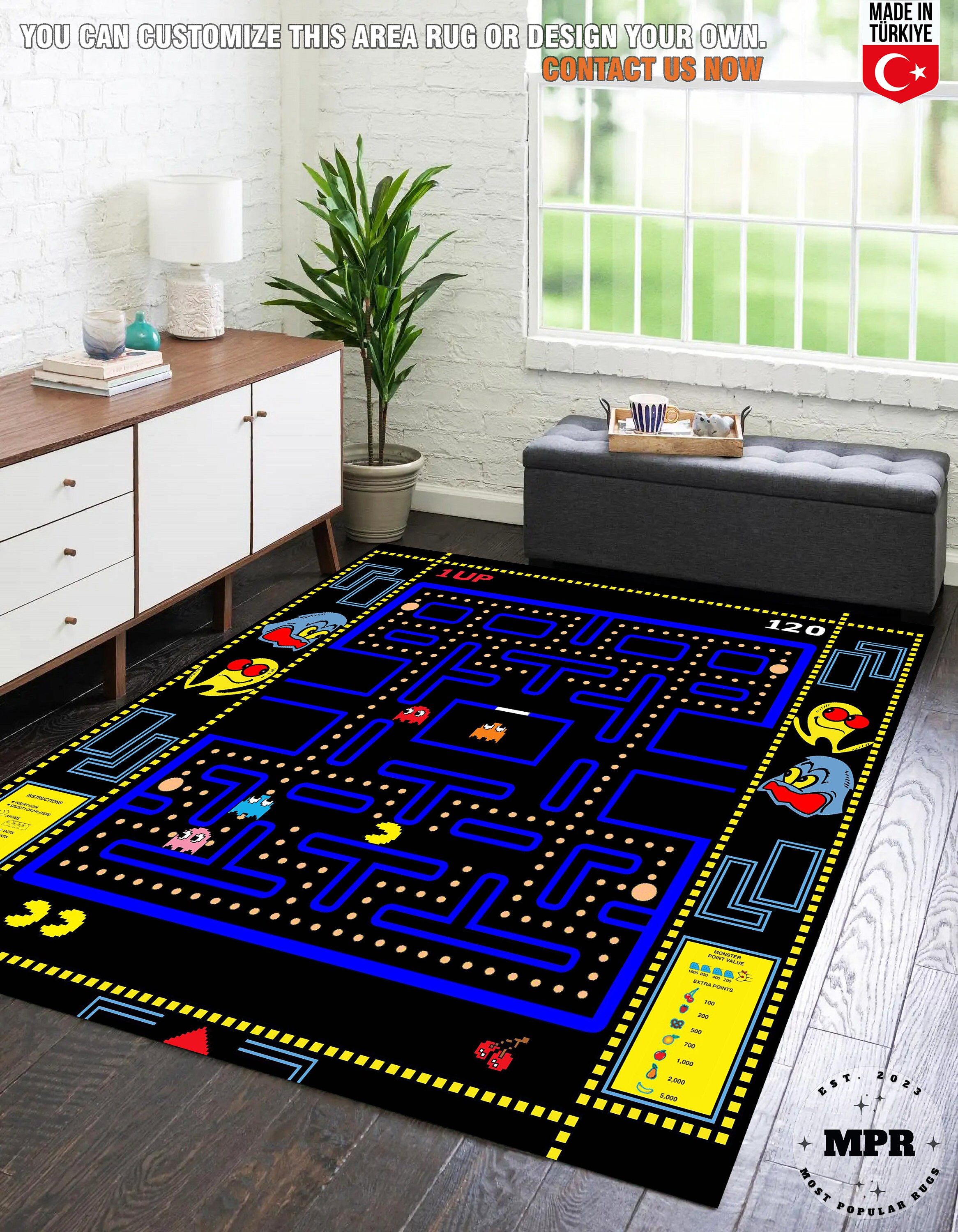 Retro Game Area Rug, Gaming Rugs, Large Vintage Rug, Rugs for Living ...