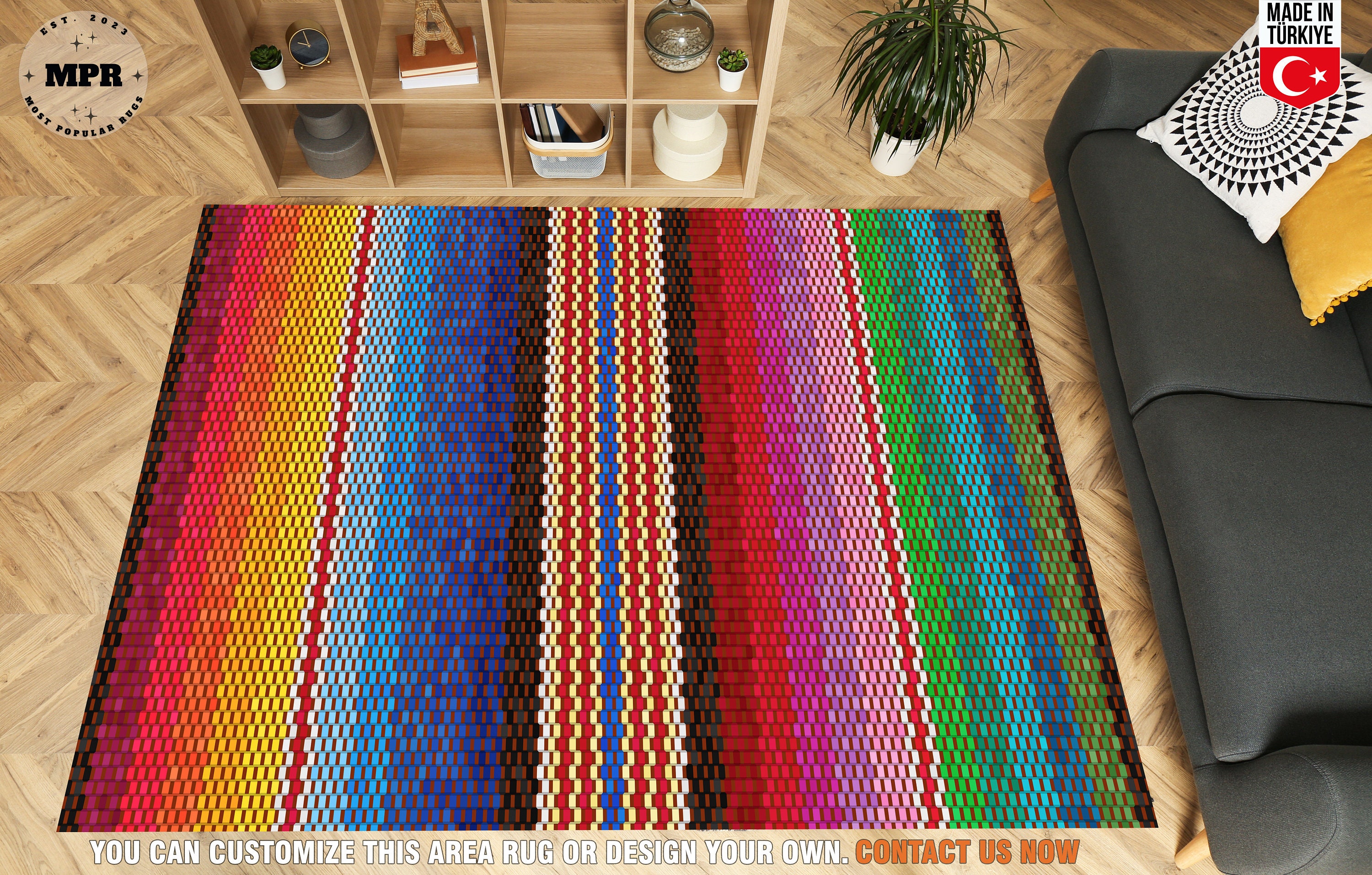 Serape Design Area Rug, Modern Style Rug, Ethnic Mexican Design Print ...