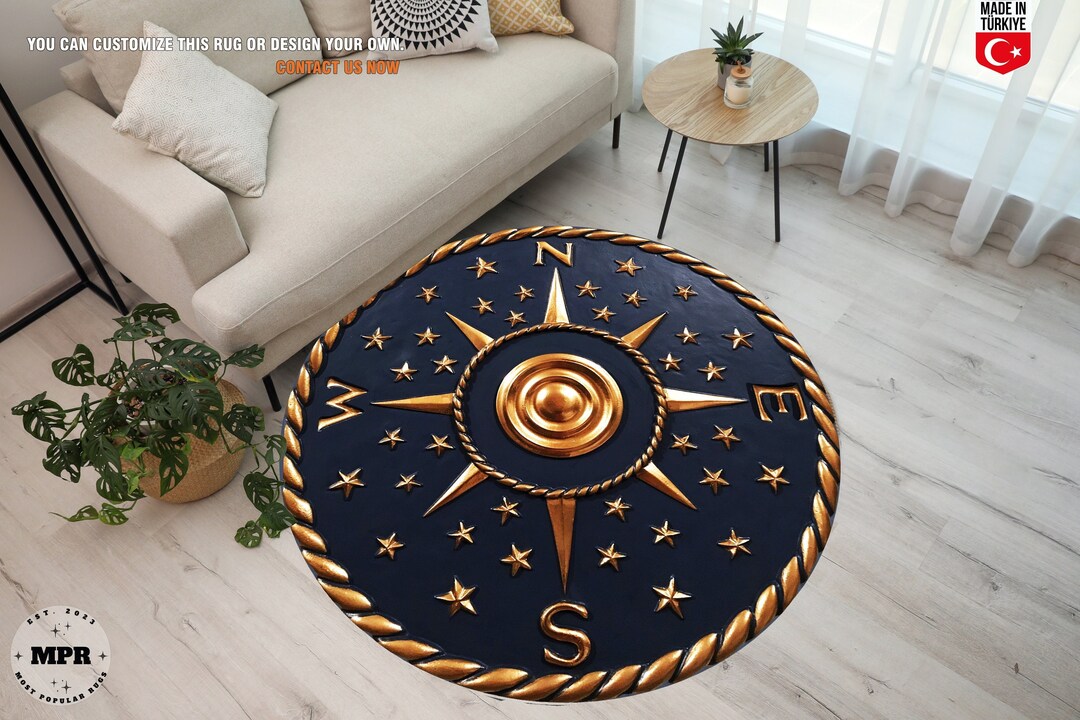 3D Compass Rose Rug, Round Compass Carpet, Floor Area Rug, Home Decor ...