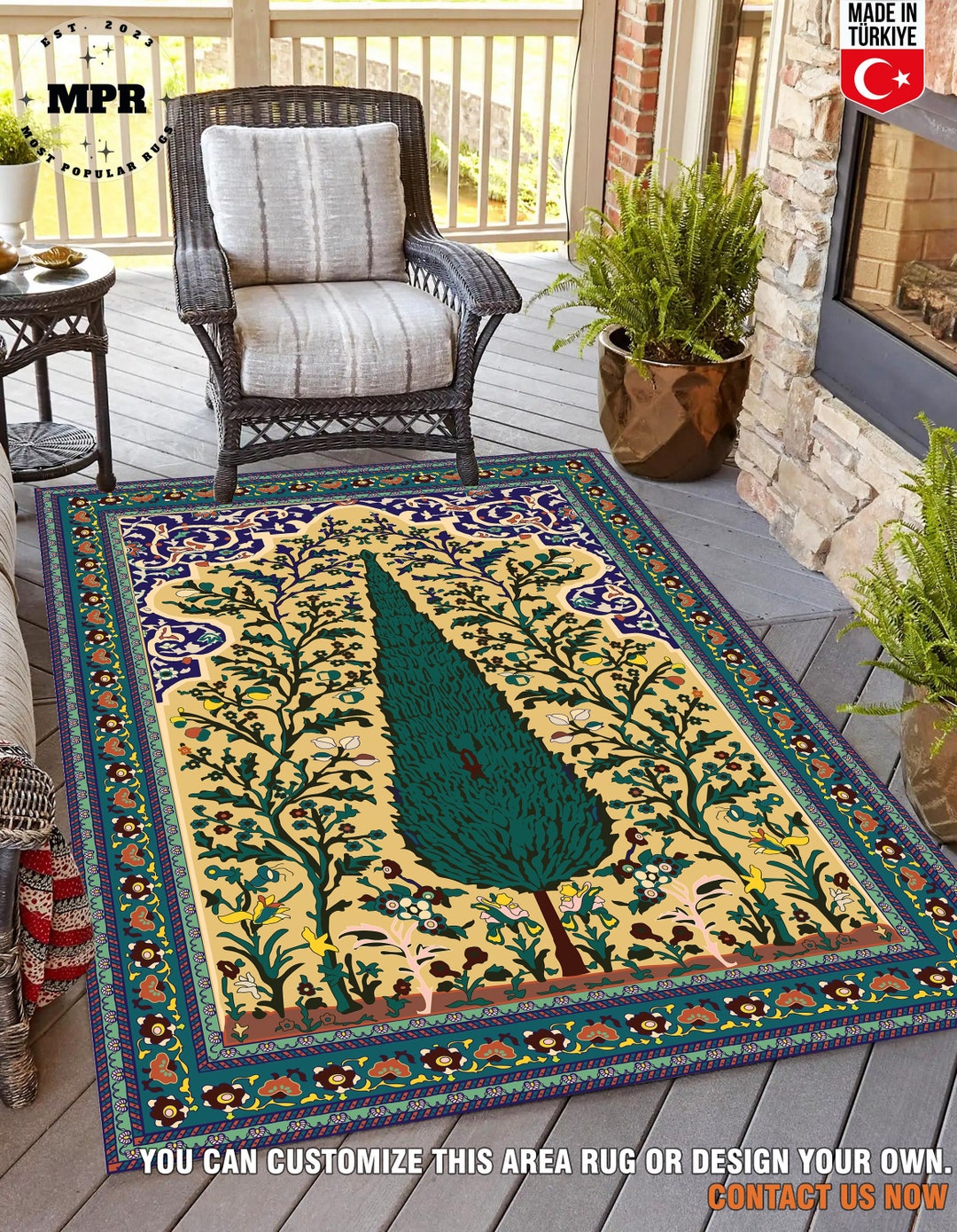 Pine Tree Rug, Traditional Rug, Living Room Rug, Traditional Carpet ...