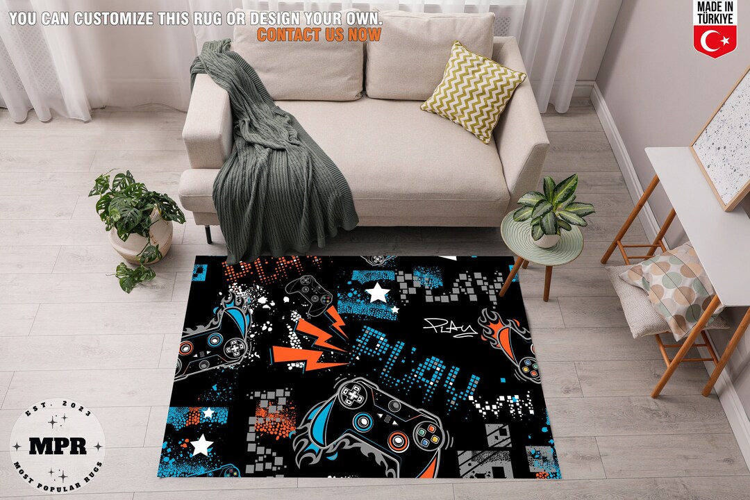 Gamer Room Rug, Game Controller Design Rug, Gamer Elements Rug, Area ...